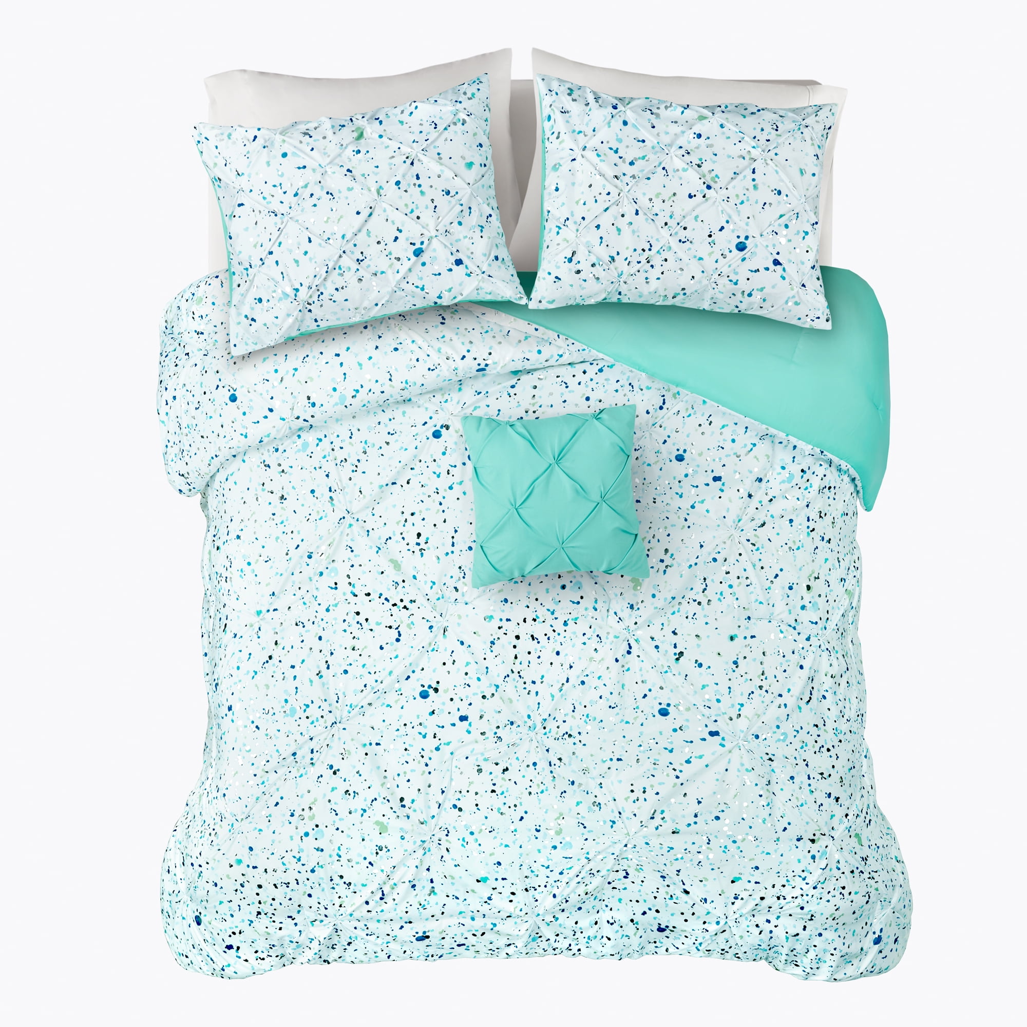 Intelligent Design 4-Piece Teal Metallic Abby Comforter Set, Full/Queen ...