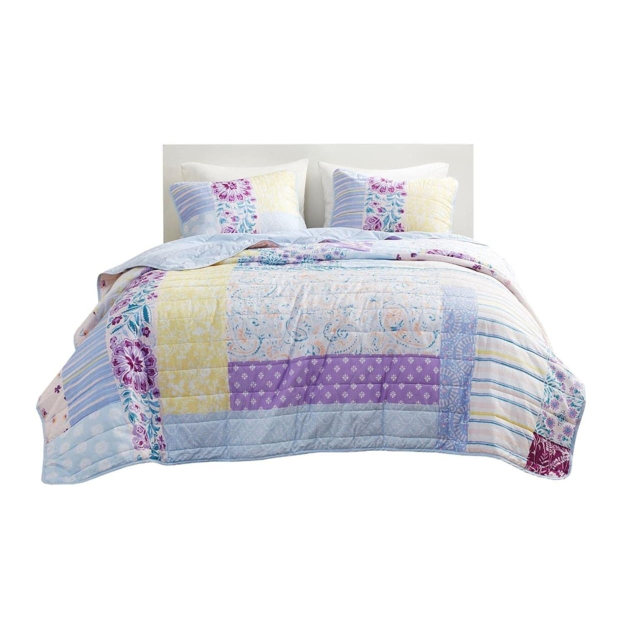 Intelligent Design Emmaline Cotton Printed Coverlet Set with Blue and ...
