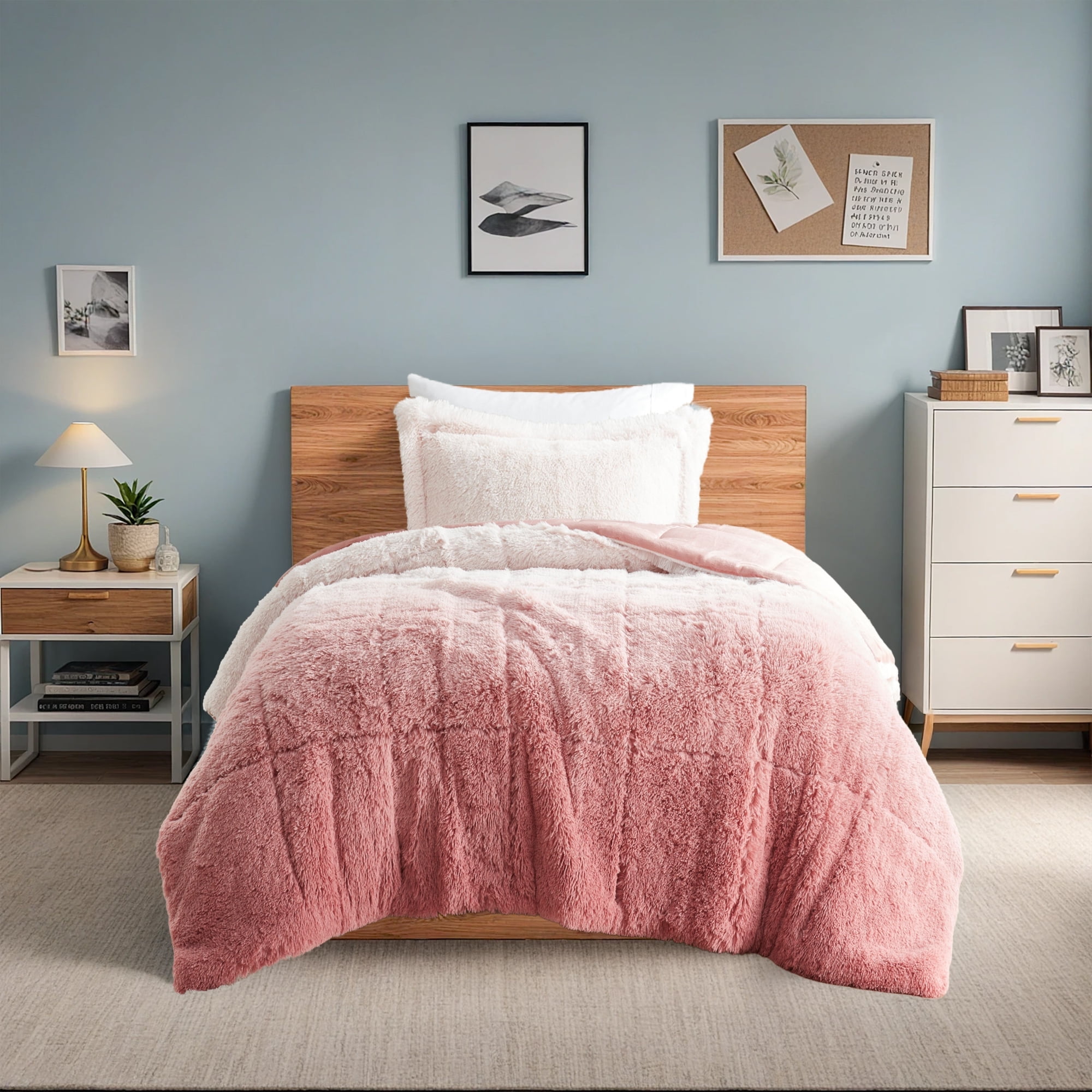 Intelligent Design Twin/Twin XL Shaggy Faux Comforter Set, Long Fur ...