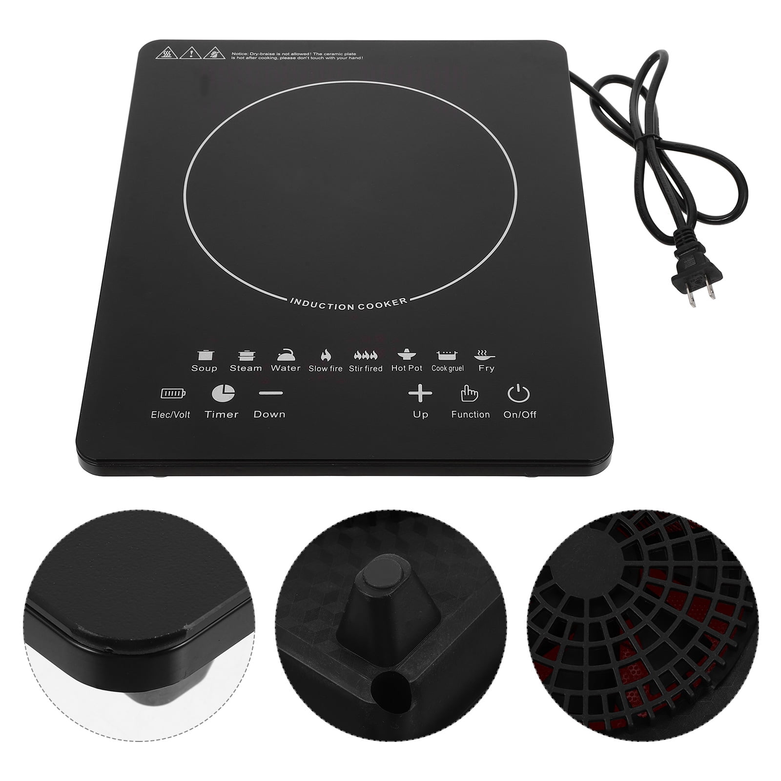 PartyKindom Induction Cooker, Black Crystal Plate Electric Cooktop ...