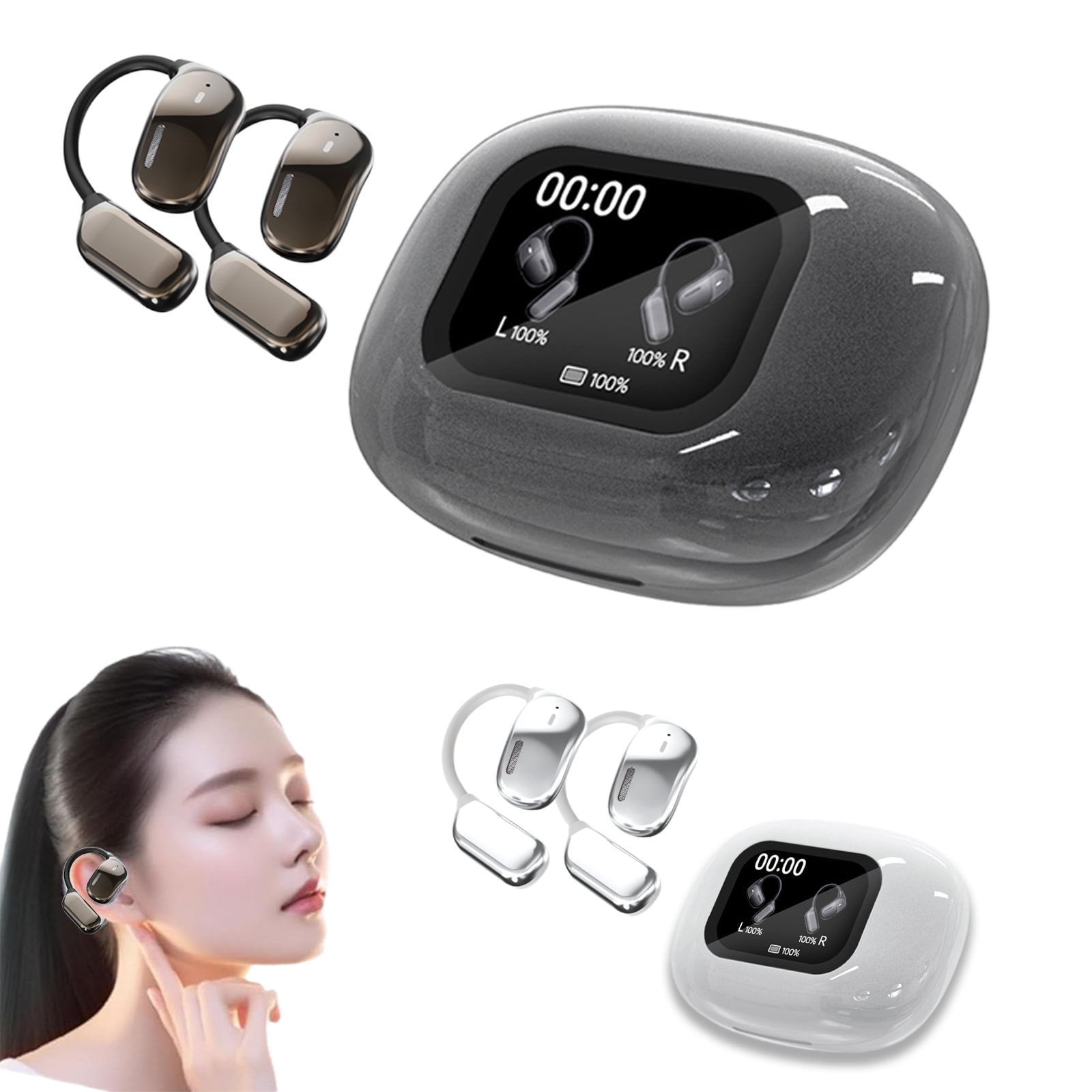 Intelligent Touch Screen Open Ear Bluetooth 5.4 Headphones Over The Ear ...