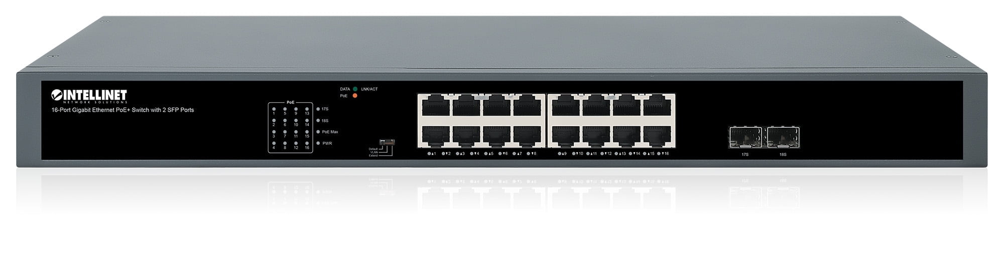Intellinet 16-Port 250W PoE+ Gigabit Ethernet Rackmount Switch with 2 ...