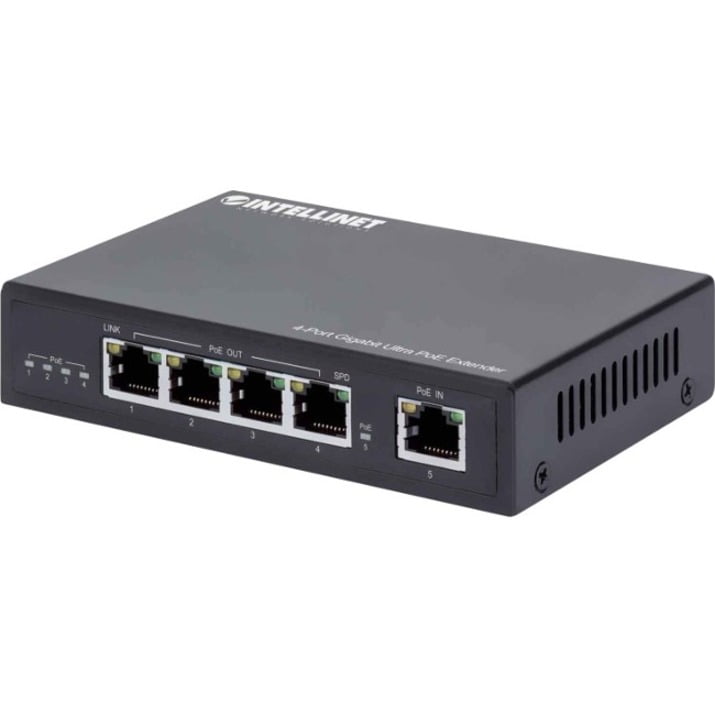 Intellinet 4-Port Gigabit Ultra PoE Extender, Adds up to 100 m (328 ft ...