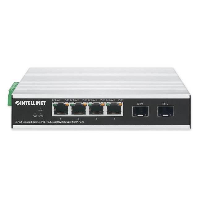 Intellinet Industrial 4-Port Gigabit Ethernet PoE+ Switch with 2 SFP ...