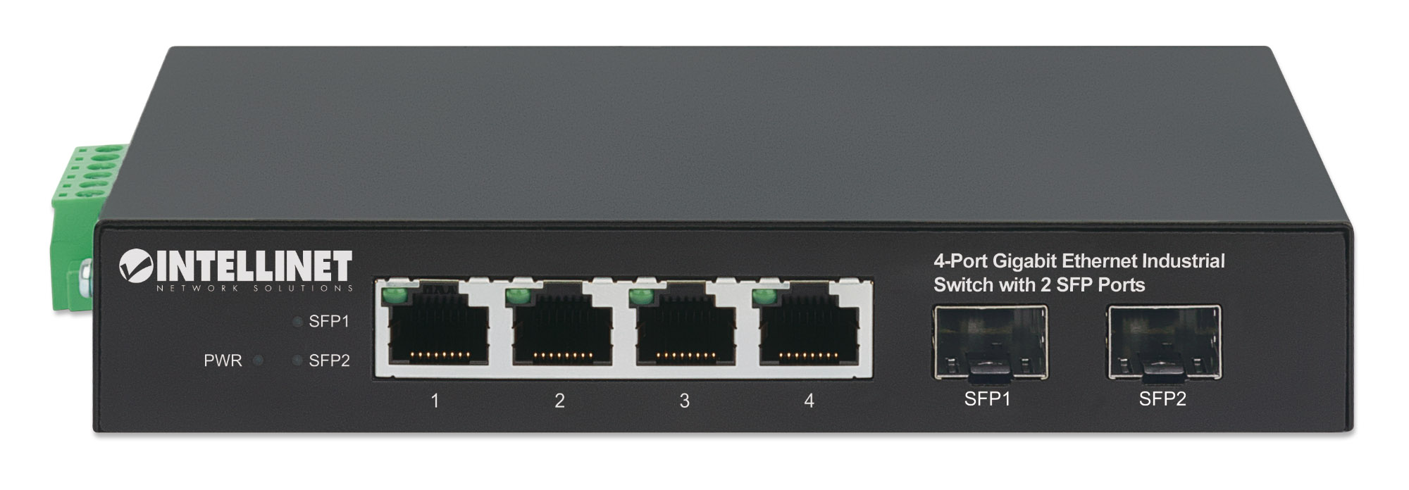 Intellinet Industrial 4-Port Gigabit Ethernet Switch with 2 SFP Ports | IP40-Rated | DIN-Rail ...