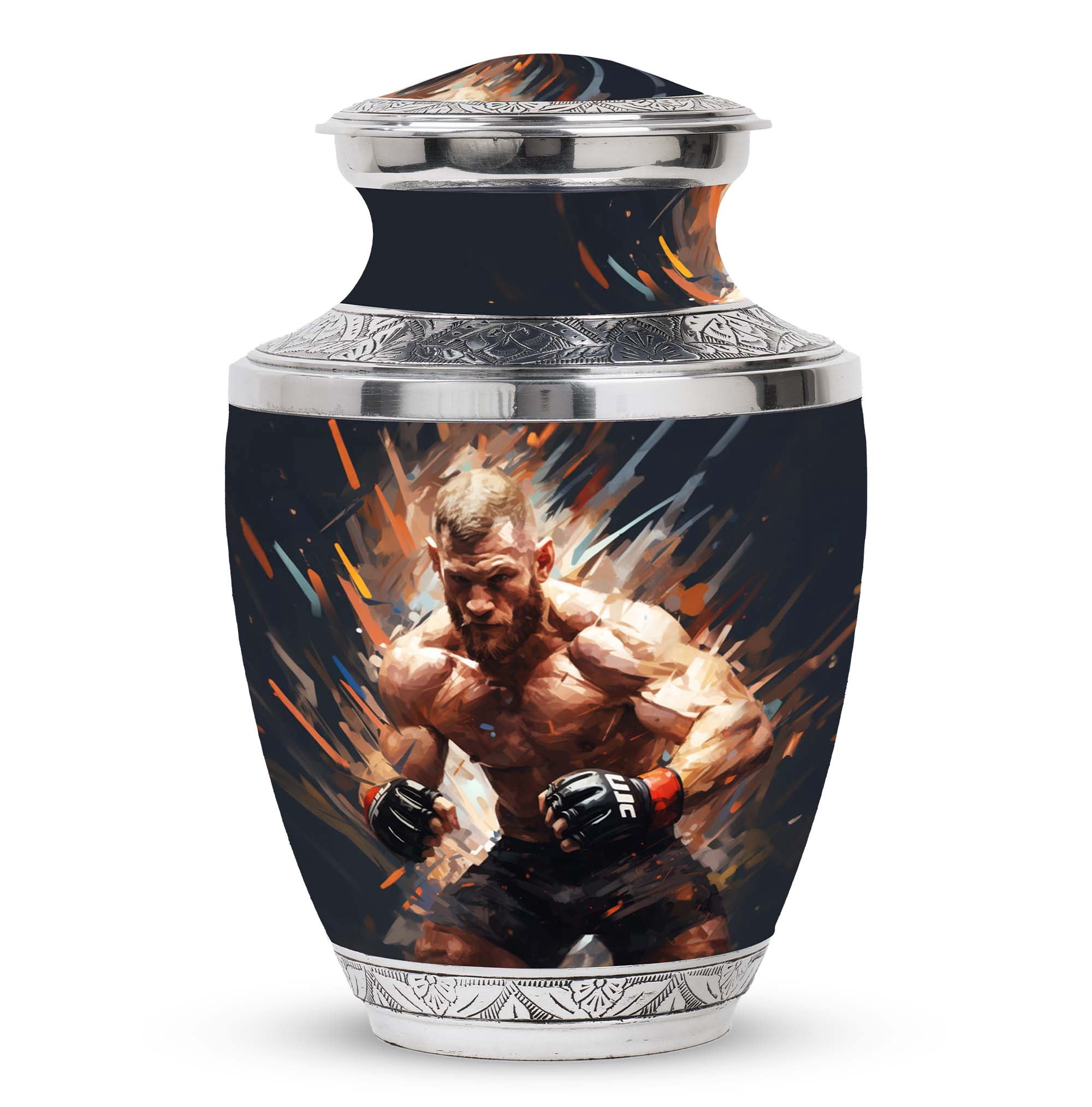 Intense Mixed Martial Artist Ready for Combat Pristine Large Urn for ...