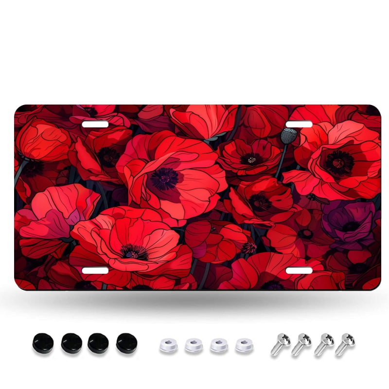 Intense Red Poppies in a Dense Cluster License Plate Frame, Decorative ...