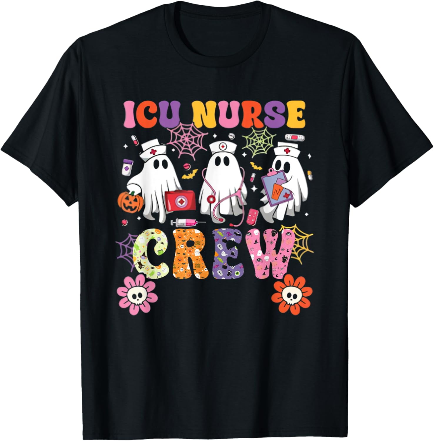 Intensive Care Scare Unit Ghost Nurse ICU Crew Halloween T-Shirt ...
