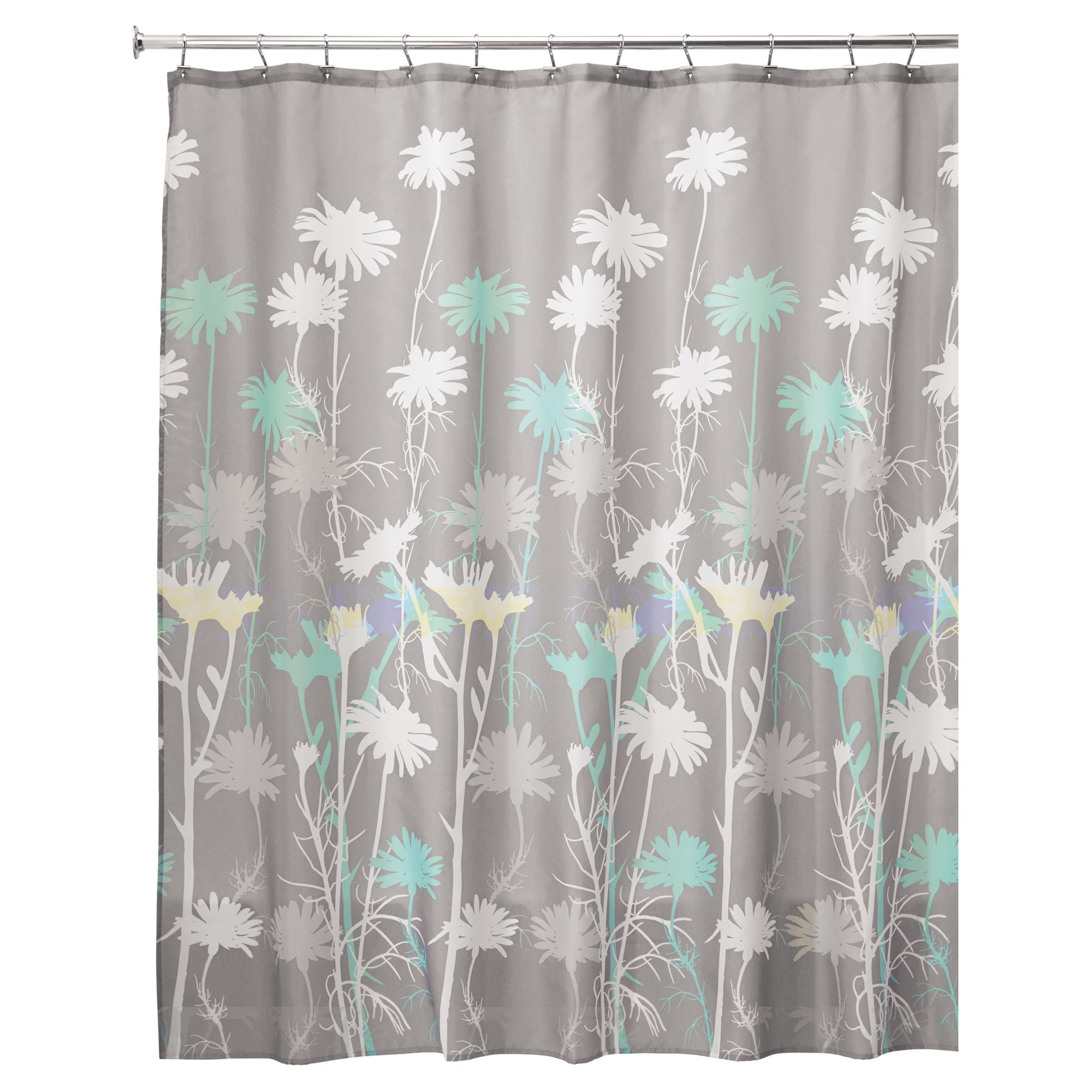 InterDesign Daizy Shower Curtain, Standard 72" x 72", Gray/Mint ...