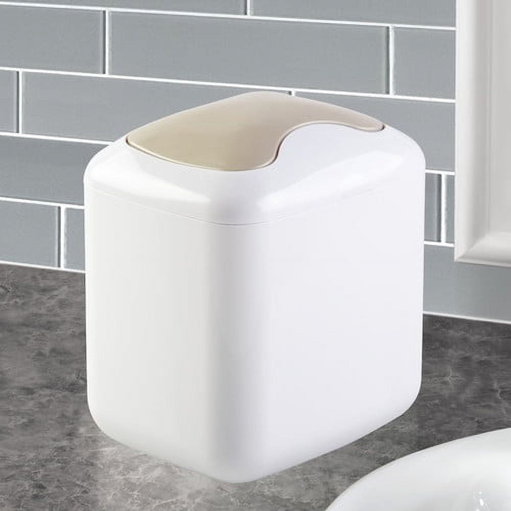 iDesign Bathroom Vanity Wastebasket Trash Can with Swing Lid, White ...
