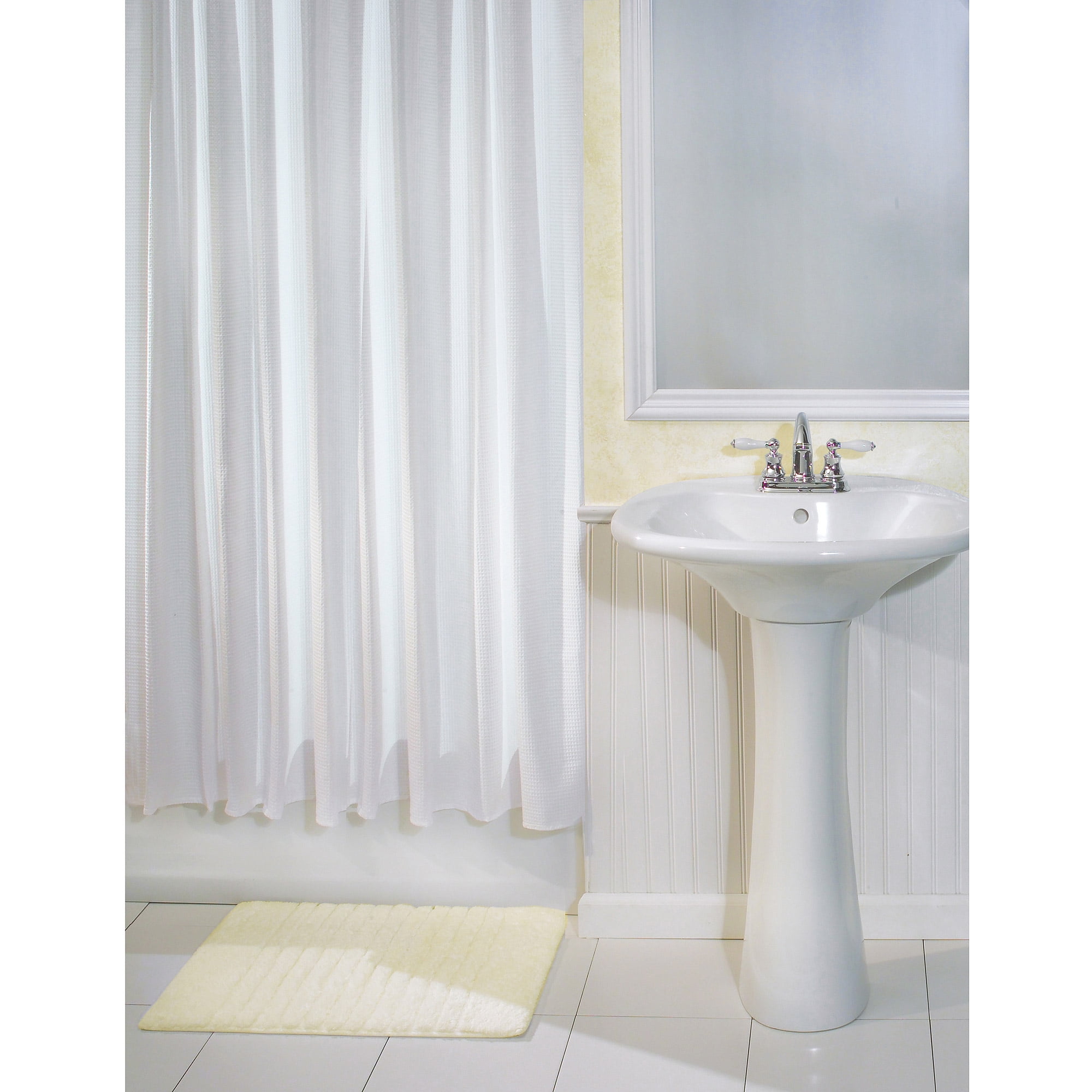InterDesign York Fabric Shower Curtain, Standard, 72" x 72", White ...