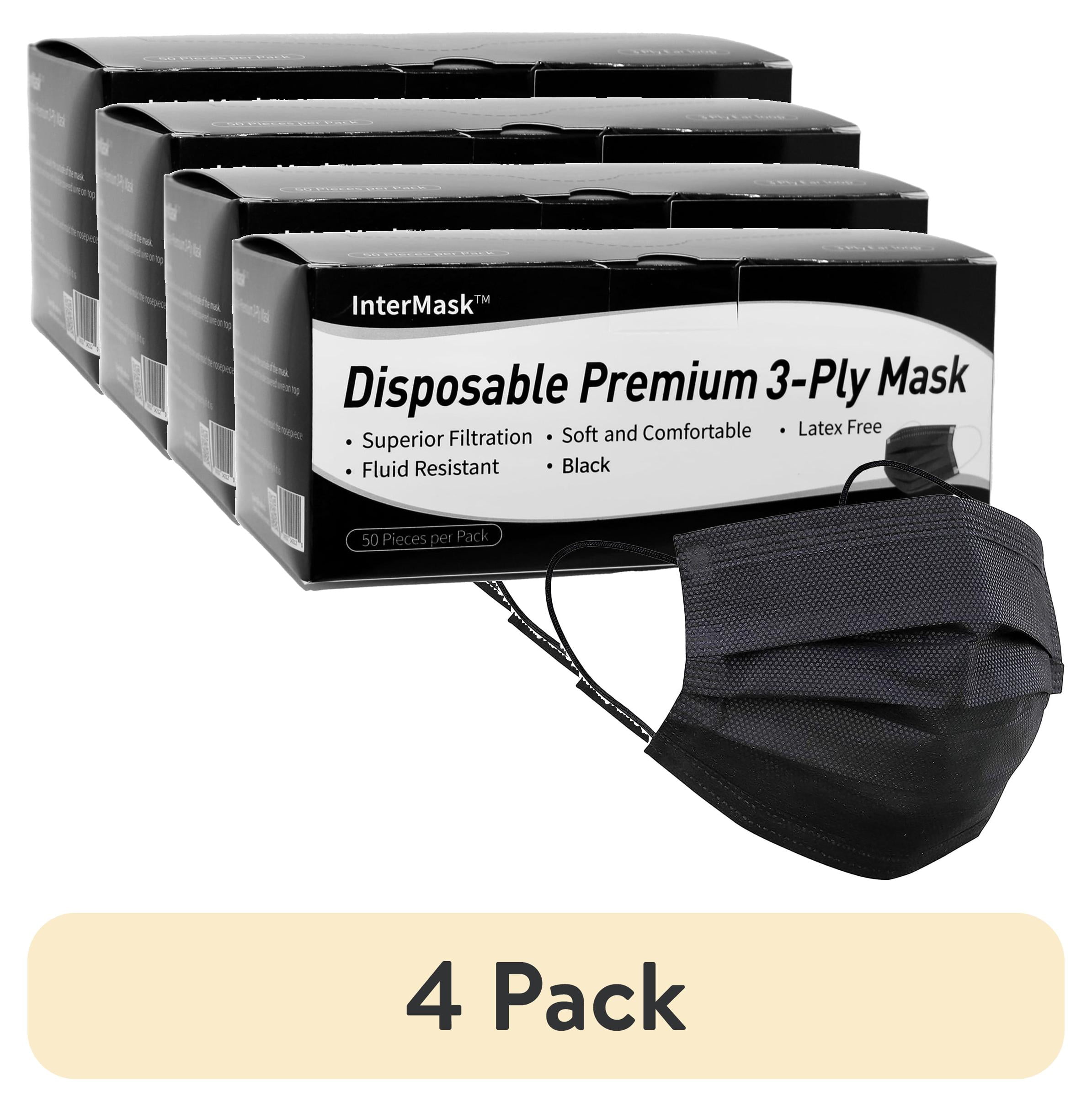 (4 pack) InterMask Disposable Premium 3-Ply Face Mask, Black, ASTM ...