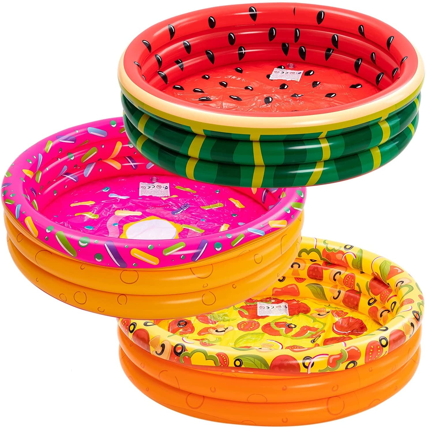 Intera Inflatable Kiddie Pool, Watermelon Donuts Pizza 3 Ring Summer ...