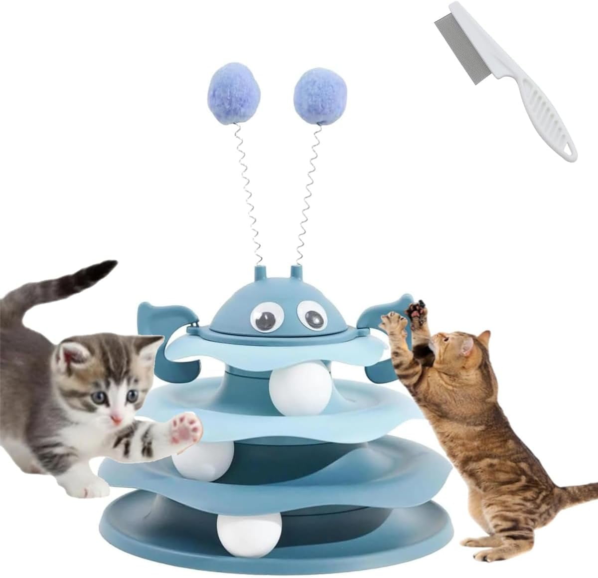 Interactive 3-Layer Cat Toy Tower, Cat Ball Track Toy Tower with ...