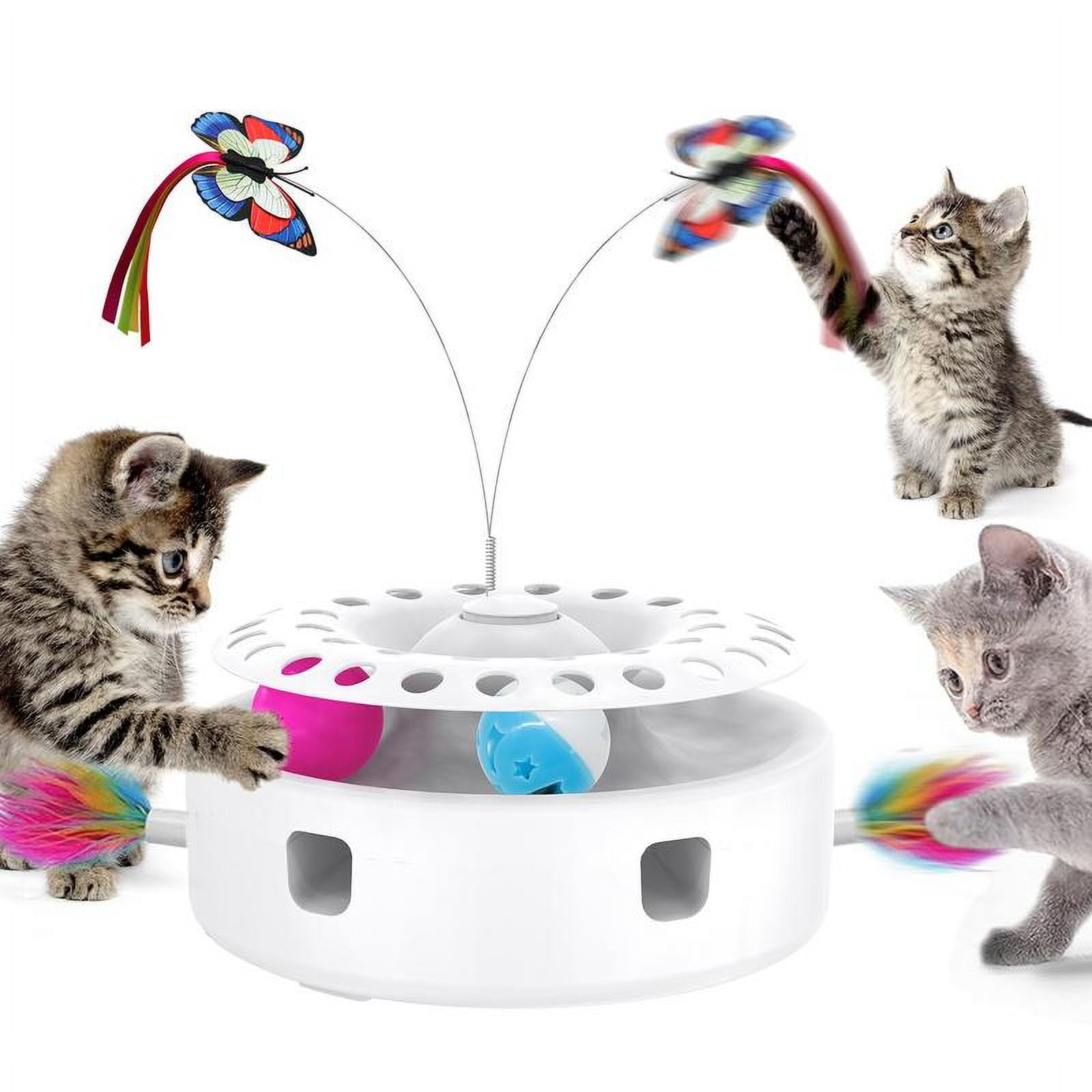 Interactive 3-in-1 Kitten Toy with Catnip Balls, Feather & Butterfly, Dual Power, Soft & Durable ...