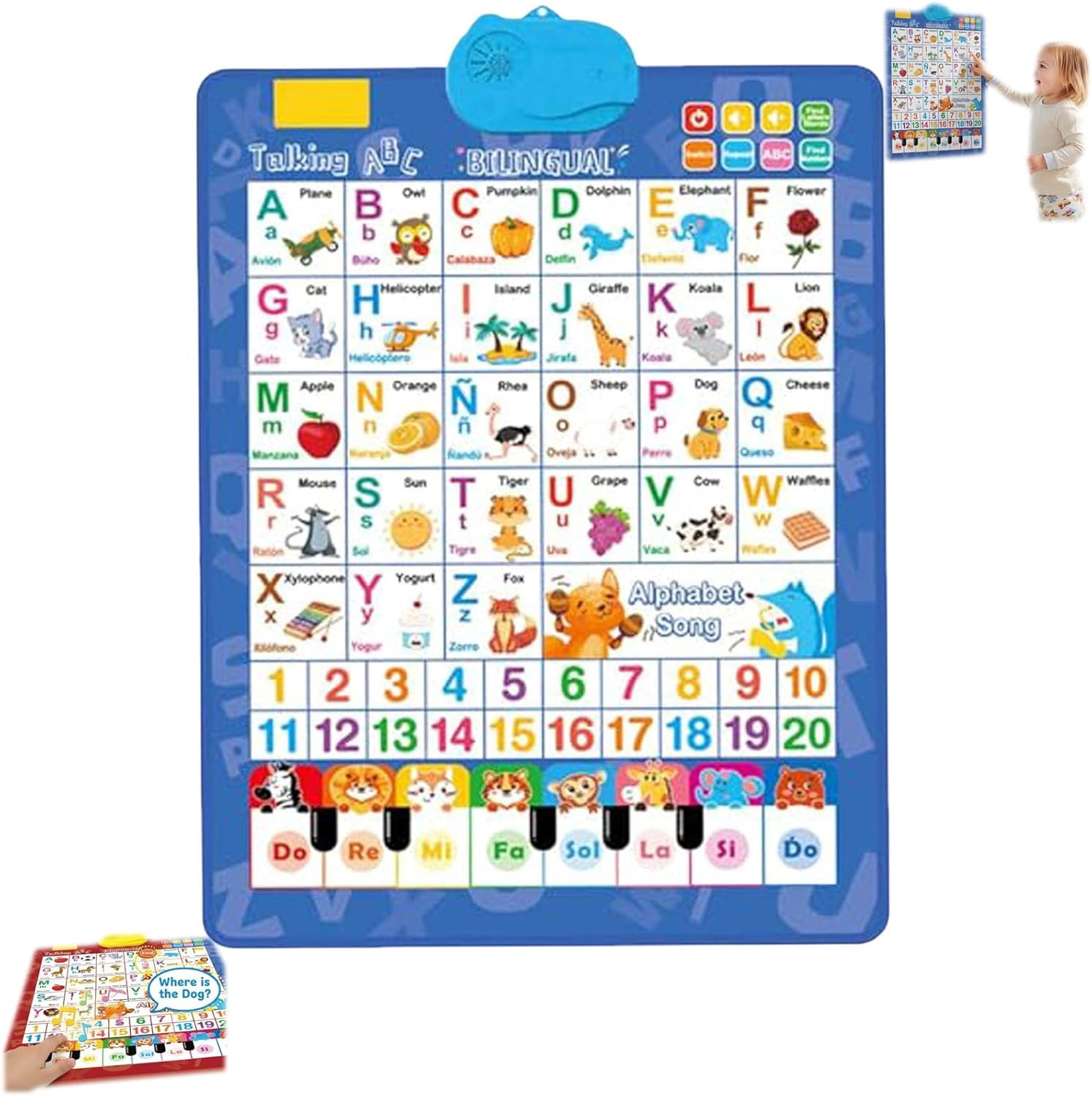 Interactive Bilingual Alphabet Wall Chart for Kids - English & Spanish ...