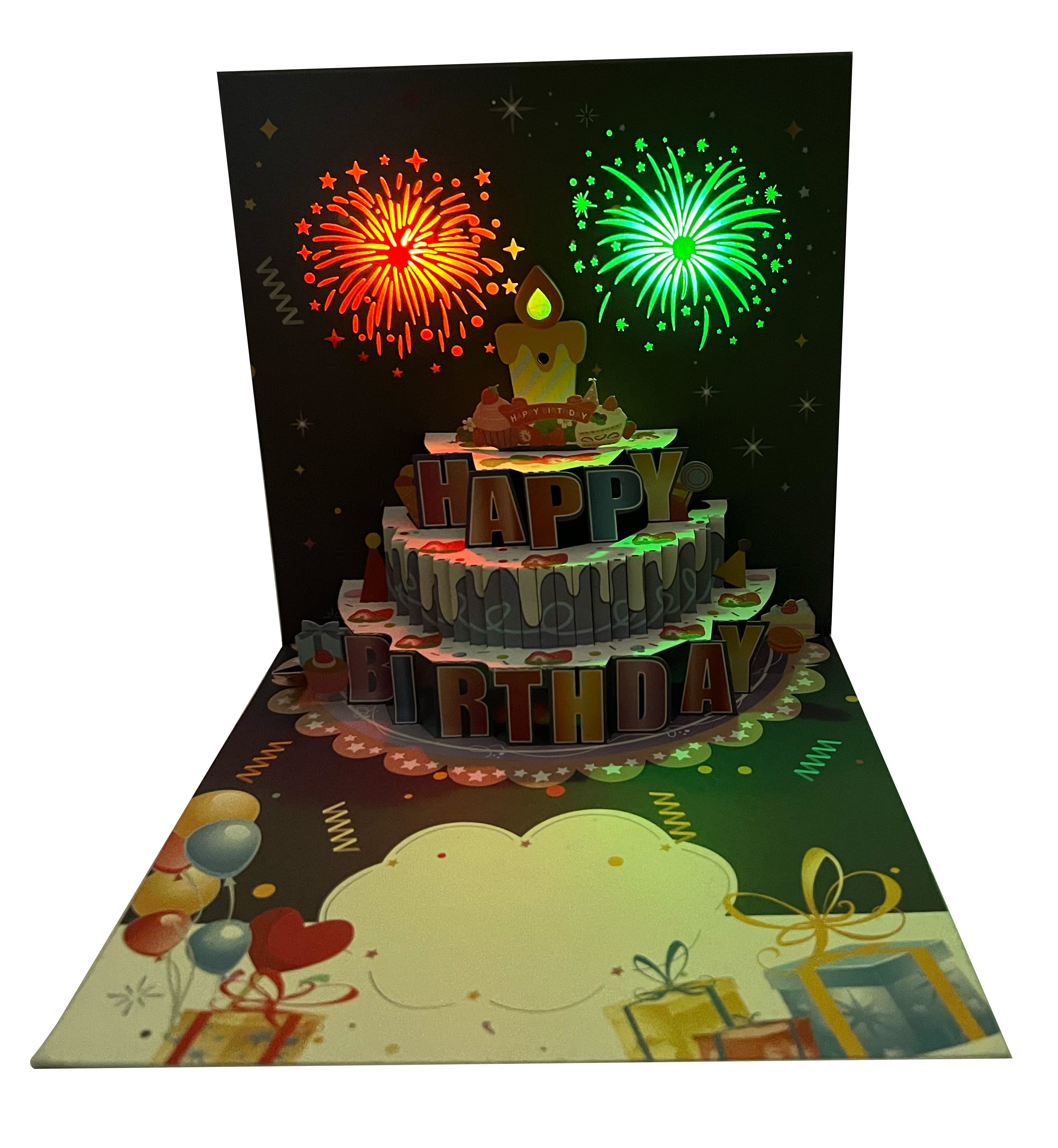 Interactive Birthday Pop-Up Greeting Card: Music, LED Light, Firework ...