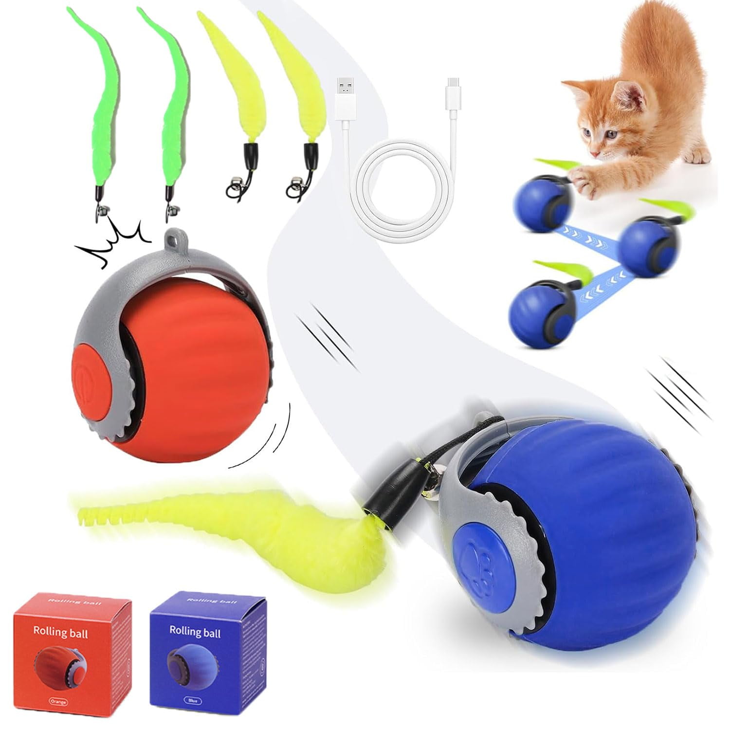 Interactive Cat Ball Speedy Tail 3.0 Pet Toy Rolling Ball, Interactive ...