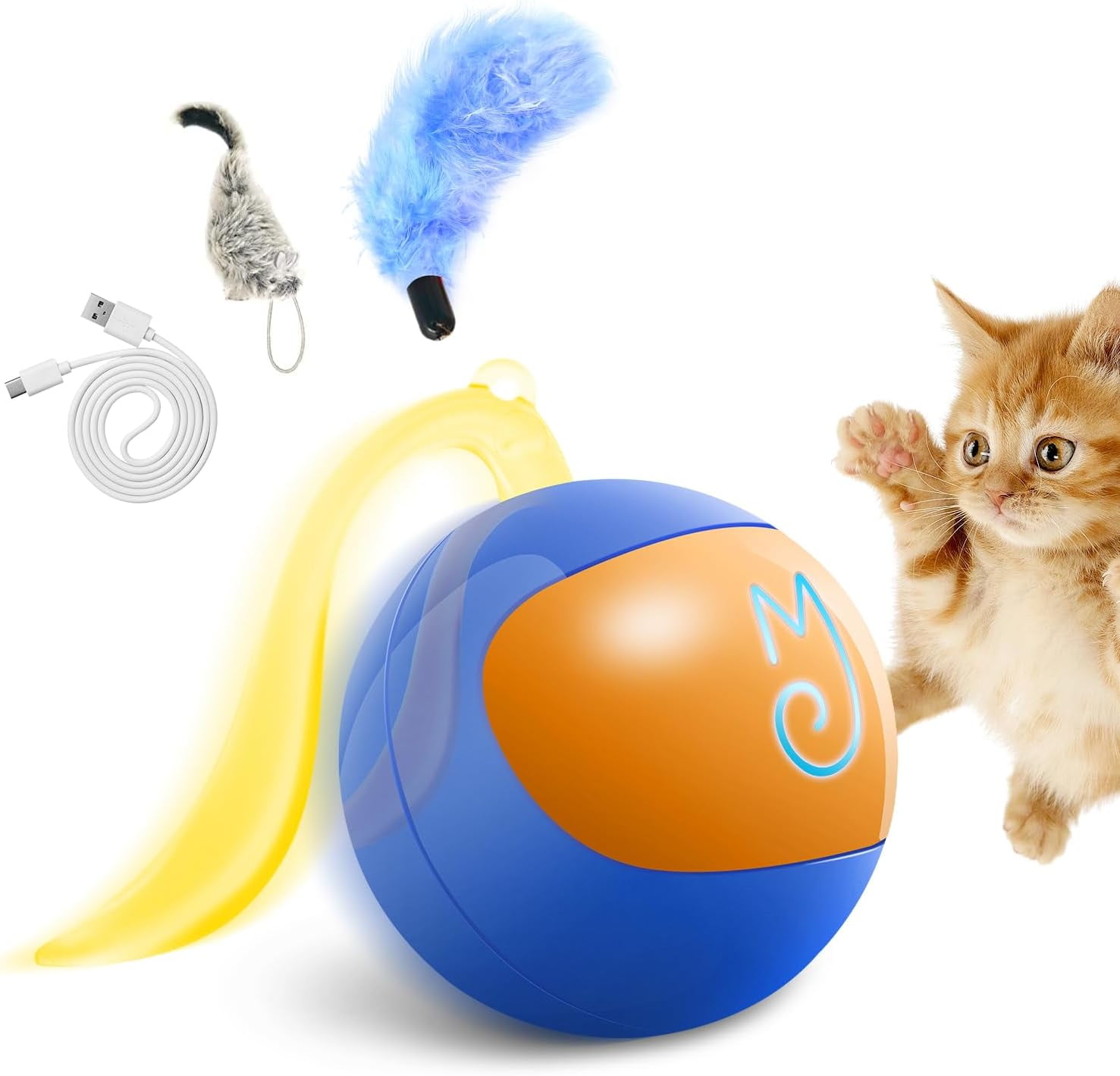 Interactive Cat Ball Toy Set, Fun Tracker, Automatic Rolling Chase Ball ...