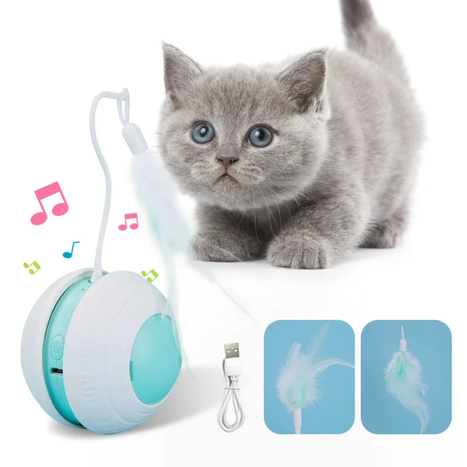 Interactive Cat Ball Toys with Bird Sound,Led Light,Automatic 360 ...