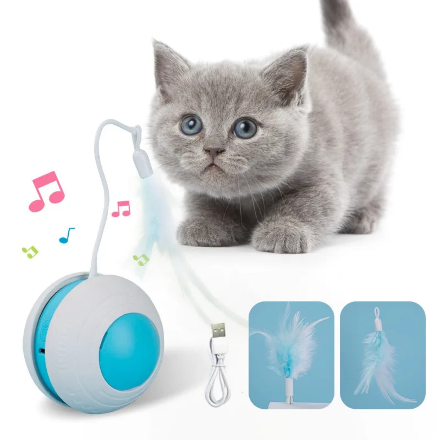 Interactive Cat Ball Toys with Bird Sound,Led Light,Automatic 360 ...