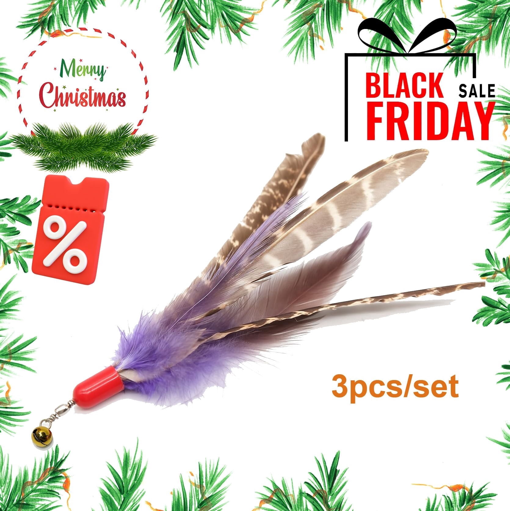 Interactive Cat Feather Toy-Cat Toy Wand Replacement Feathers with Bell ...