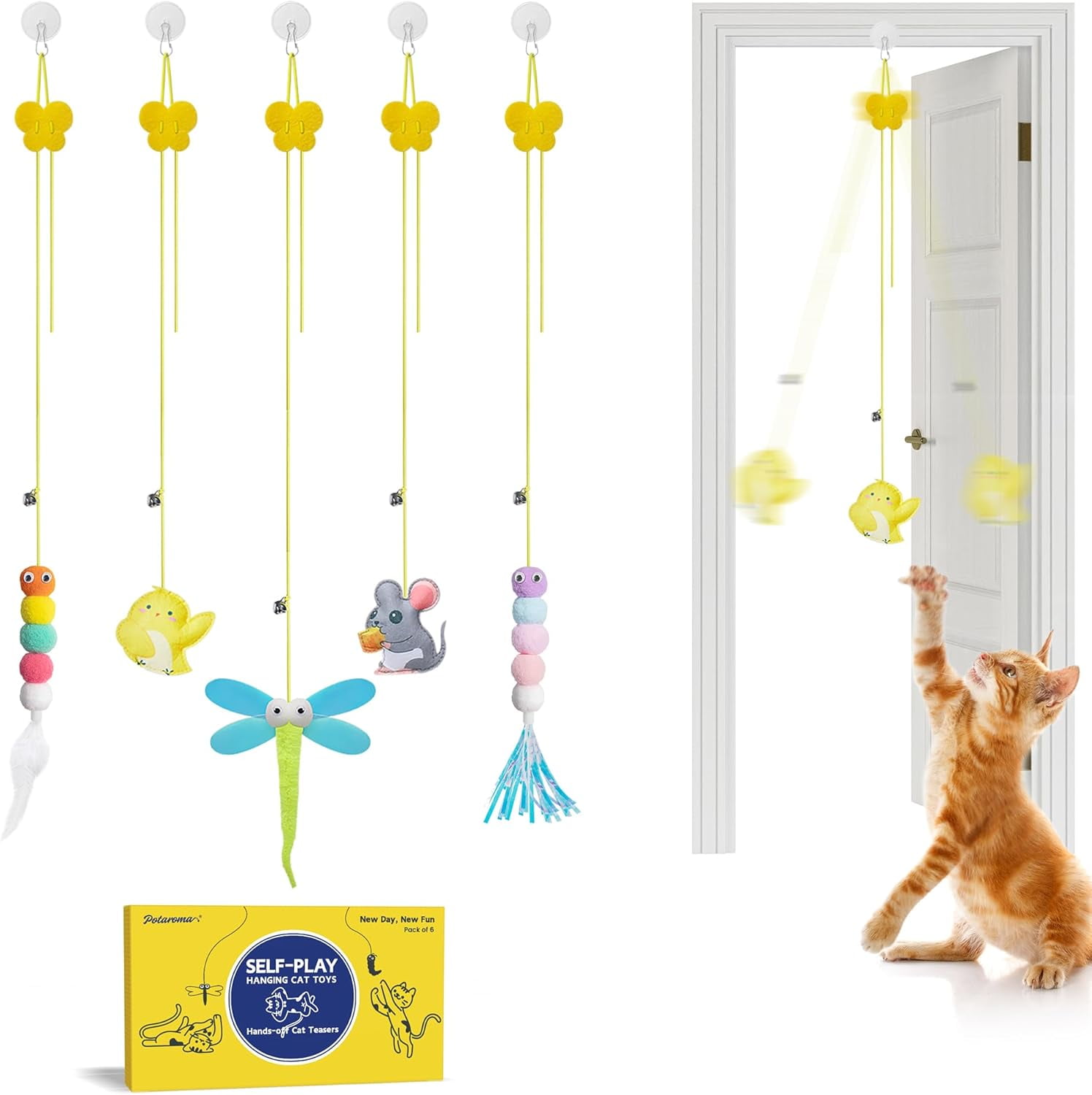 Interactive Cat Feather Toys 5 Pieces, Cat Teaser Retractable Hanging ...