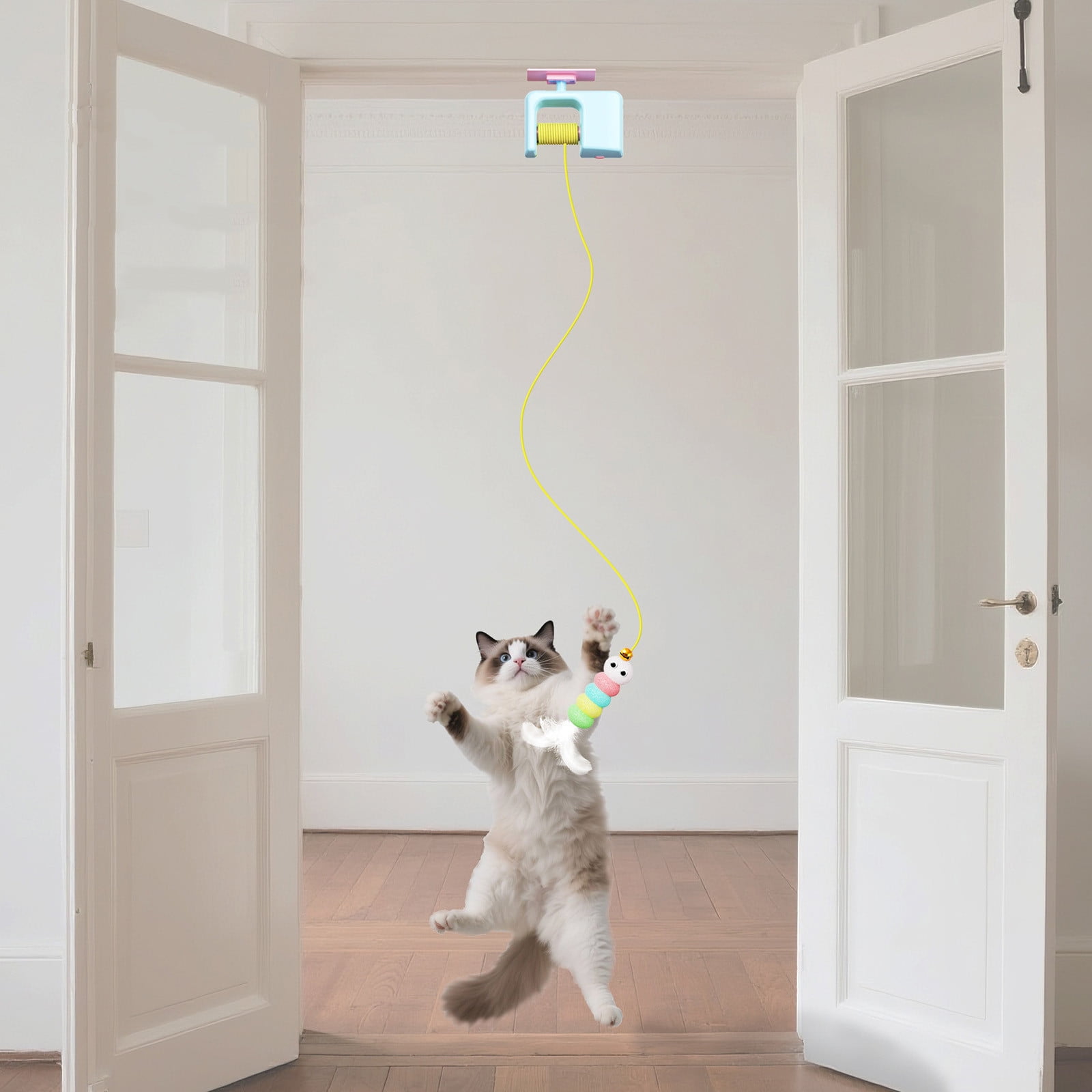 Interactive Cat Feather Toys, Rechargeable Interactive Hanging Door Cat ...