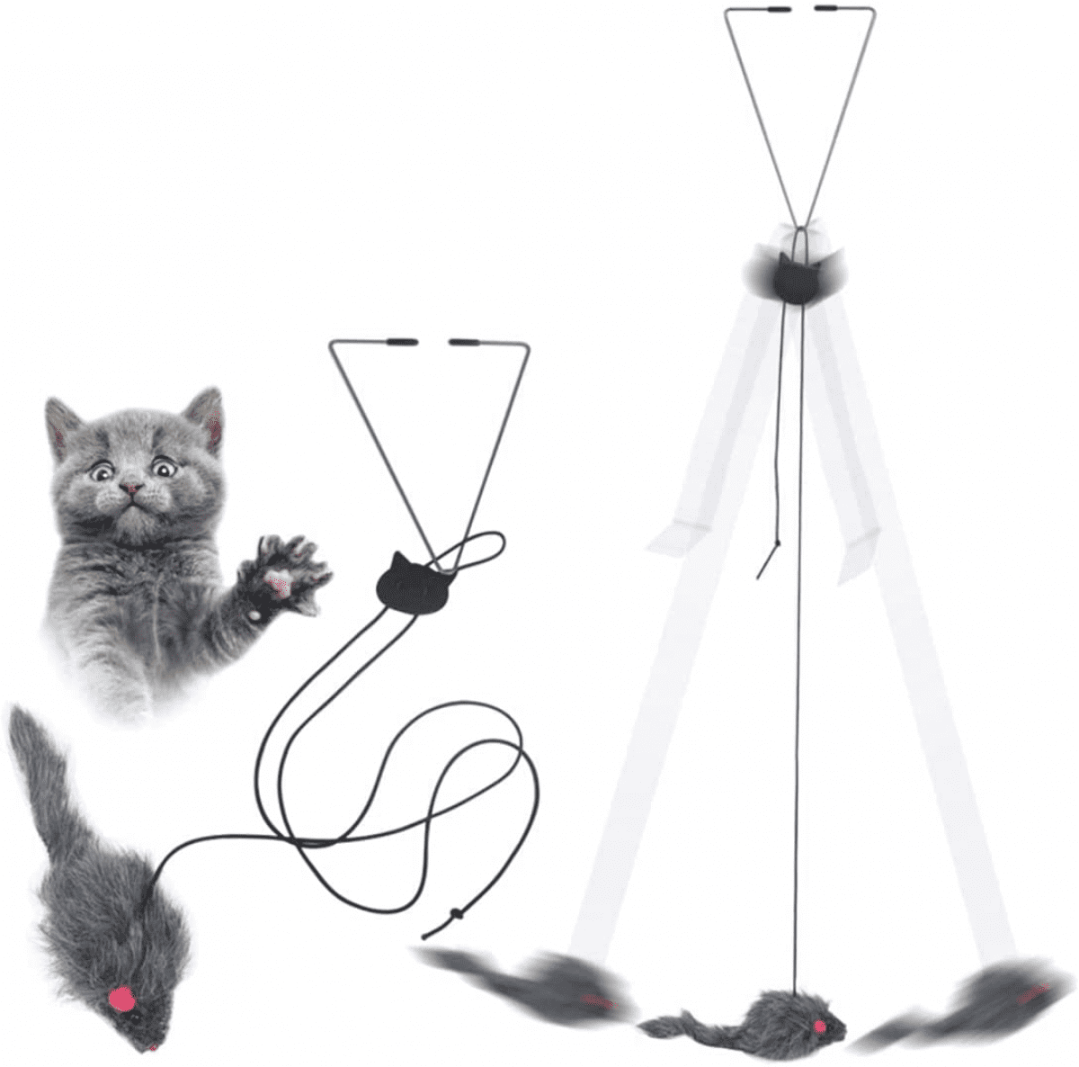 Interactive Cat Feather Toys,Retractable Cat Teaser Toy ，Hanging ...