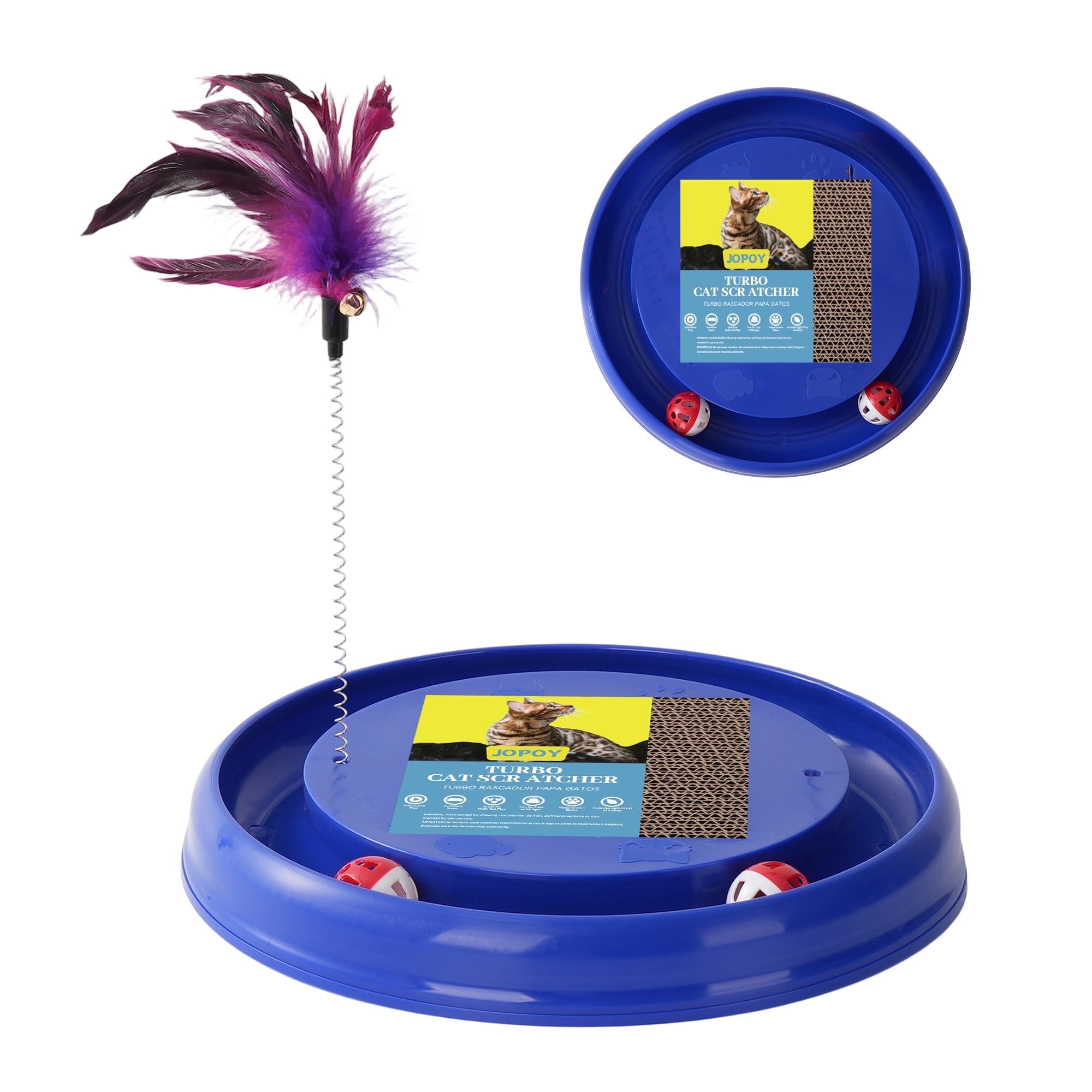 JOPOY Interactive Cat Scratcher with 2-Piece Self-Rotating Balls & Toy ...