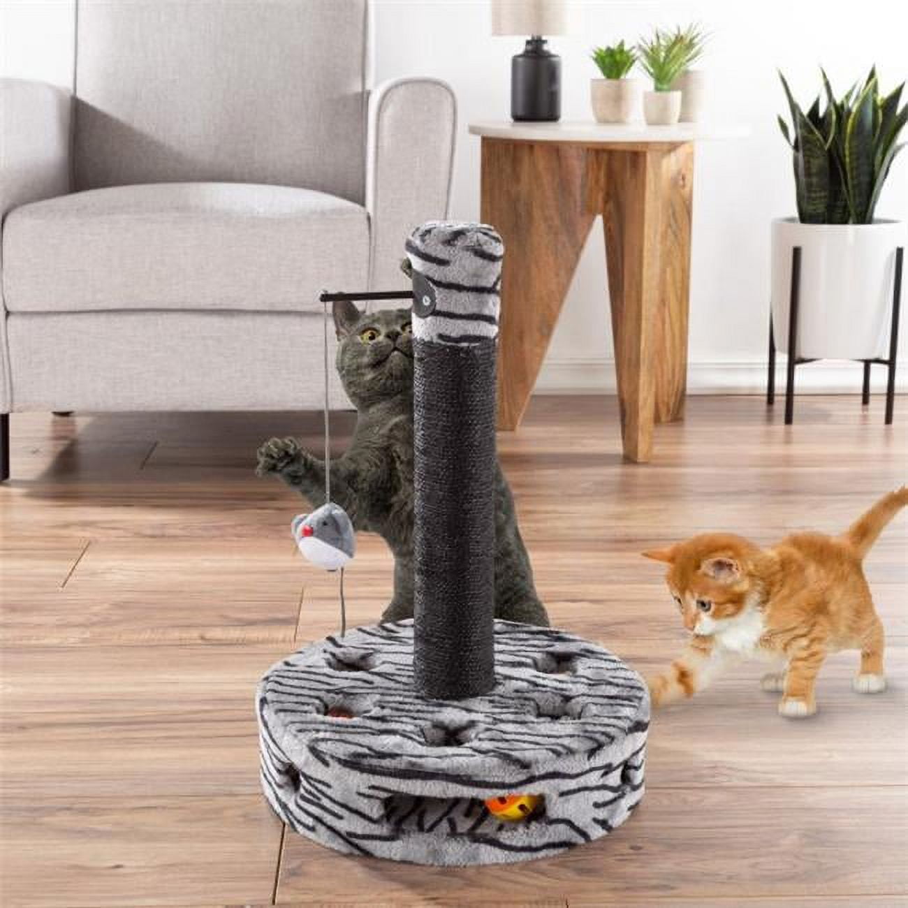 Interactive Cat Scratching Post- Built-In Rolling Ball & Track Toy ...