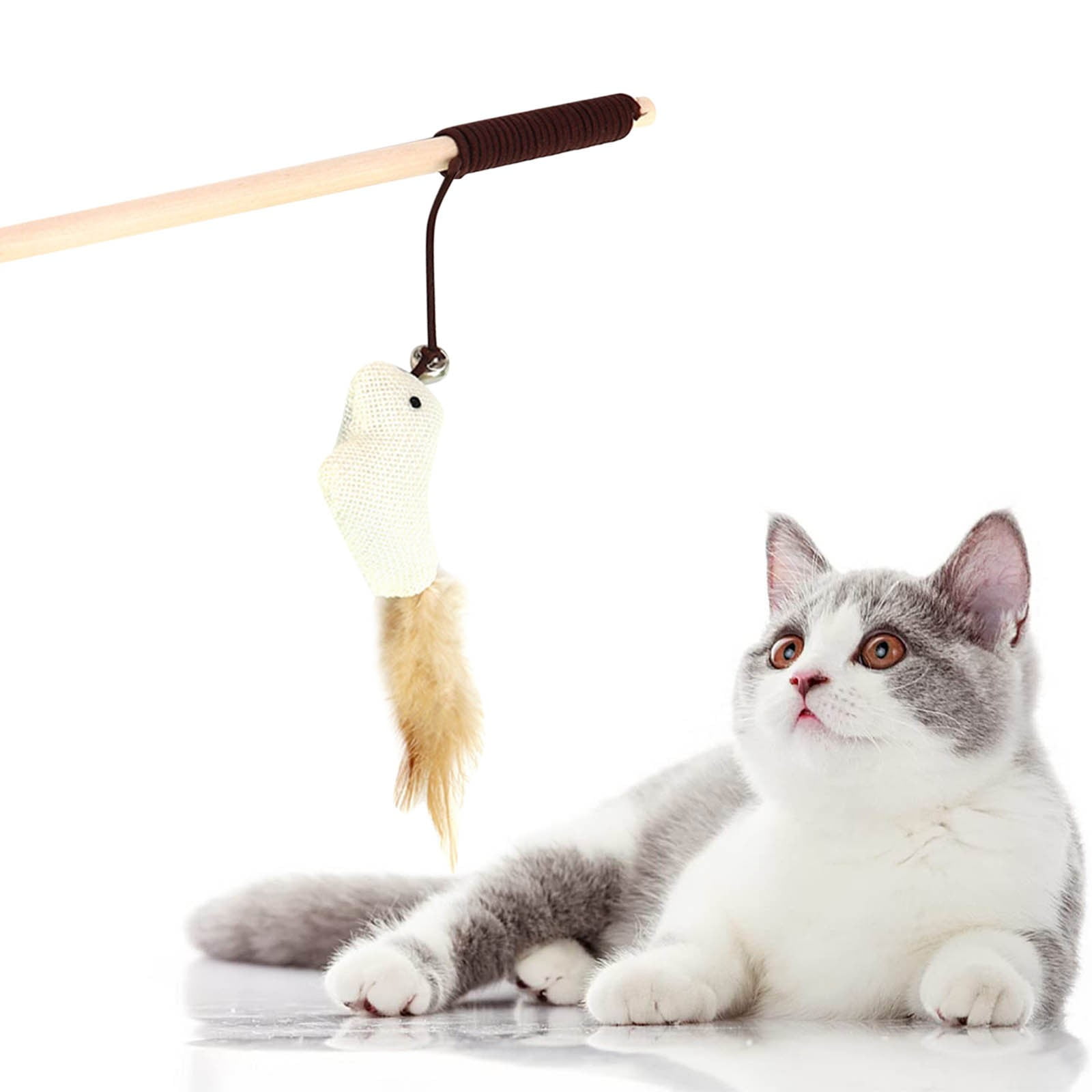 Interactive Cat Teaser Wand Toy with Feather Suzuki Wooden Stick for ...