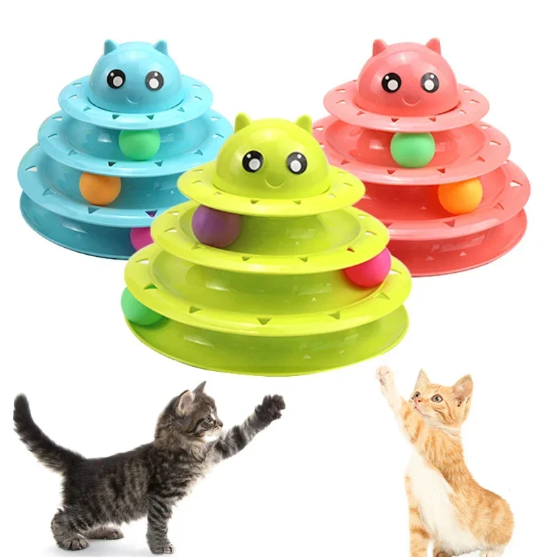 Interactive Cat Tower Toy 3 Levels Track Disc Roller Turntable for Pet ...