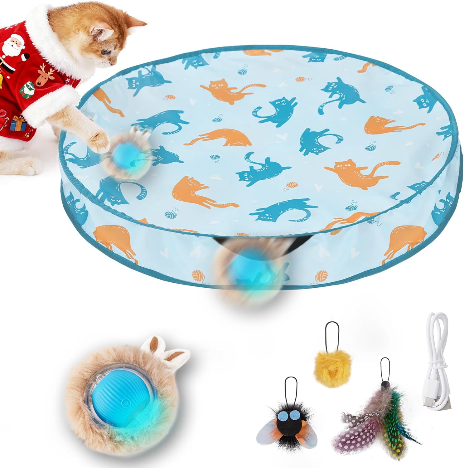 Interactive Cat Toy Ball, Hide and Seek Cat Toys in Play Mat, Moving ...