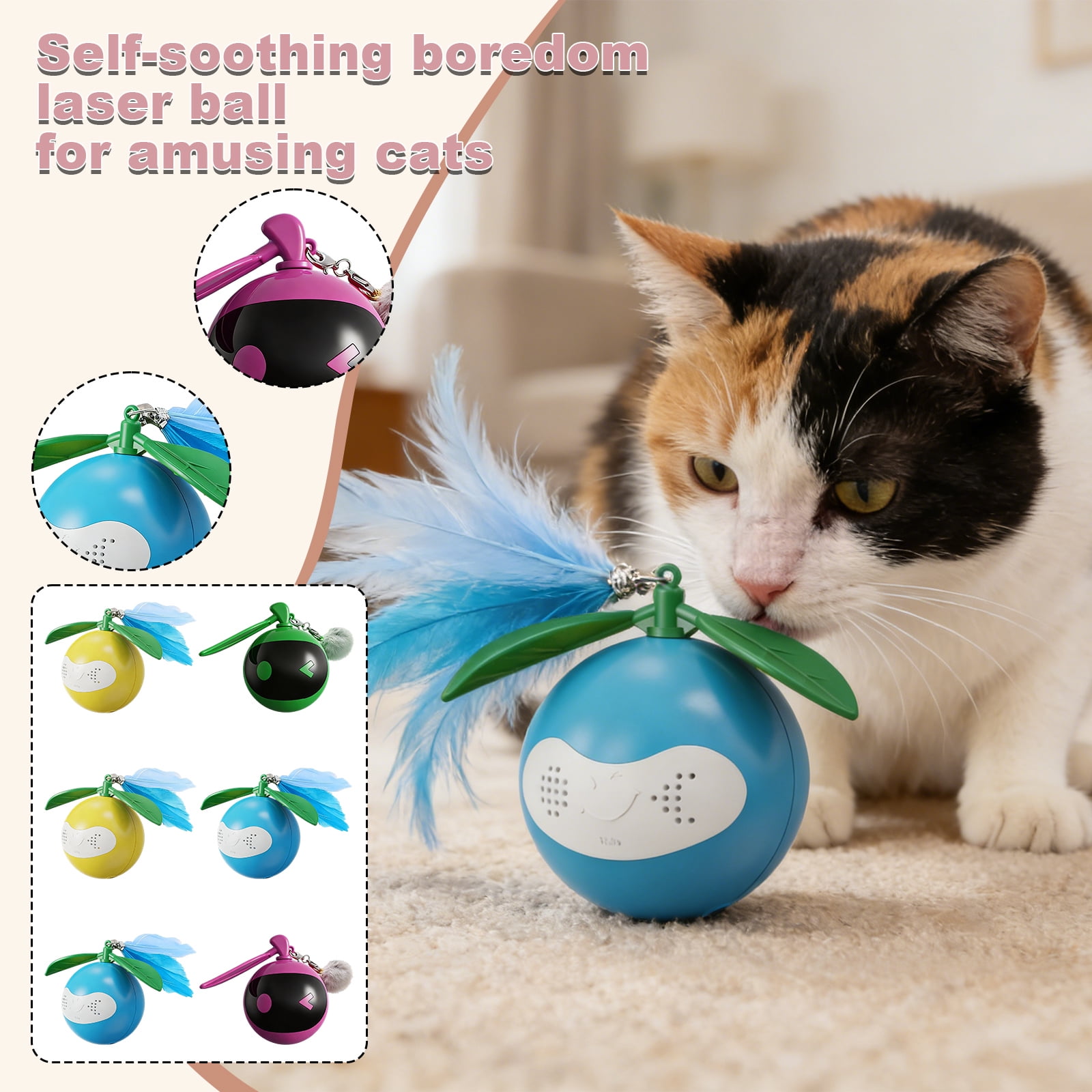 Interactive Cat Toy Ball with Feather Attachment and Rechargeable ...