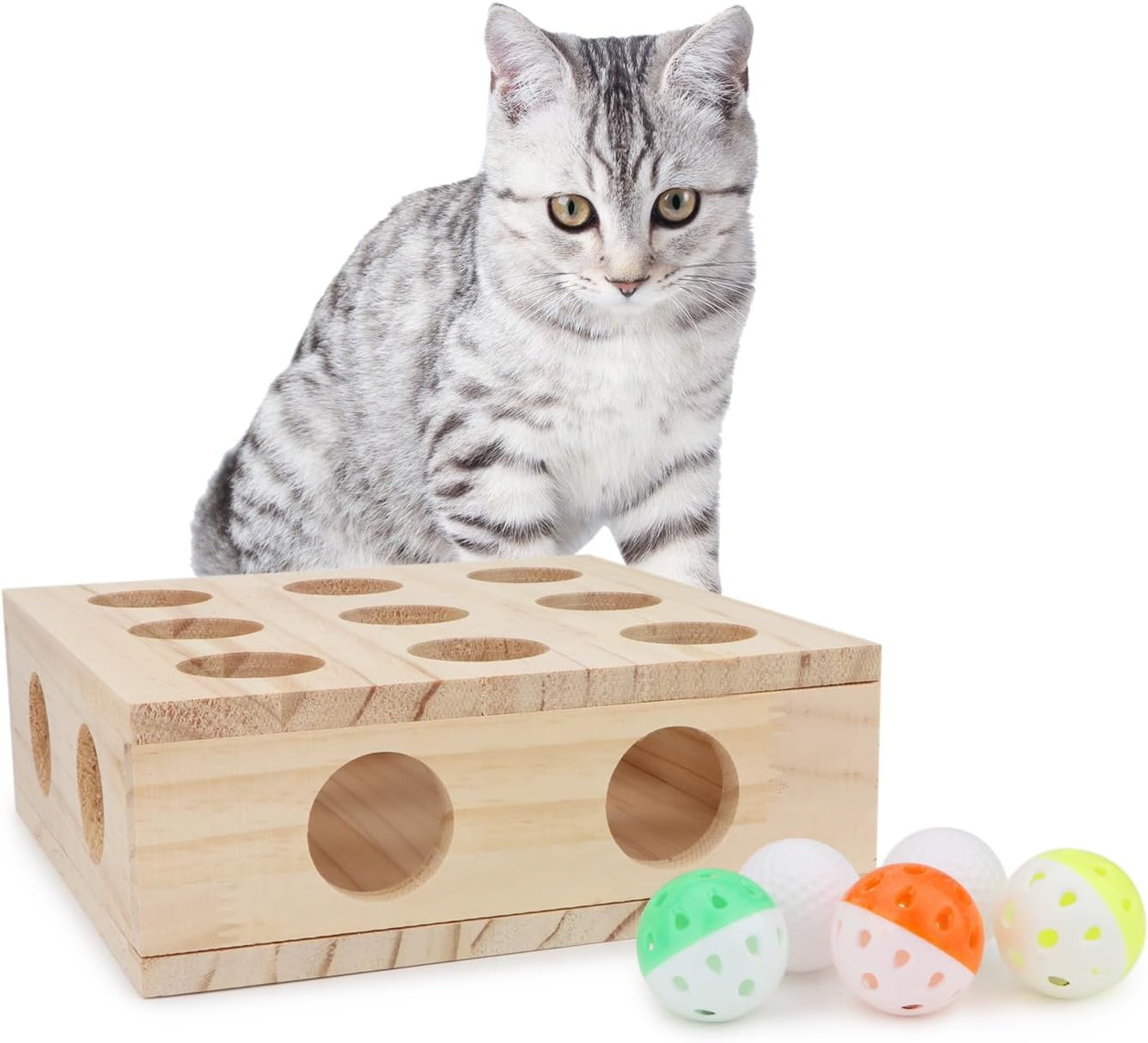 Interactive Cat Toy Puzzle Box Wooden Treat Maze Peek Play Toy Box Fun ...