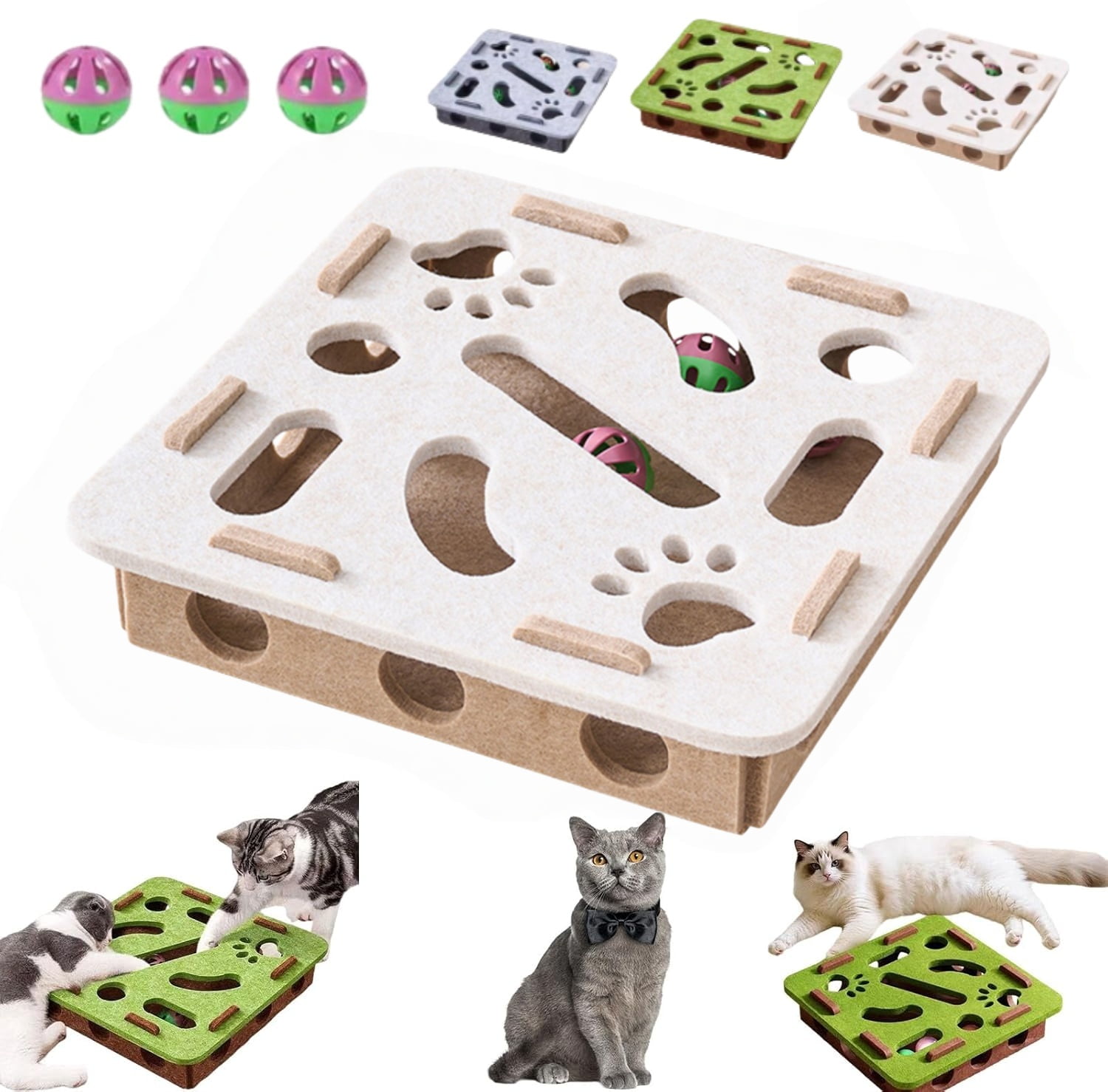 Interactive Cat Toy Puzzle Toys for Indoor Cats Felt Maze Box Kittern ...