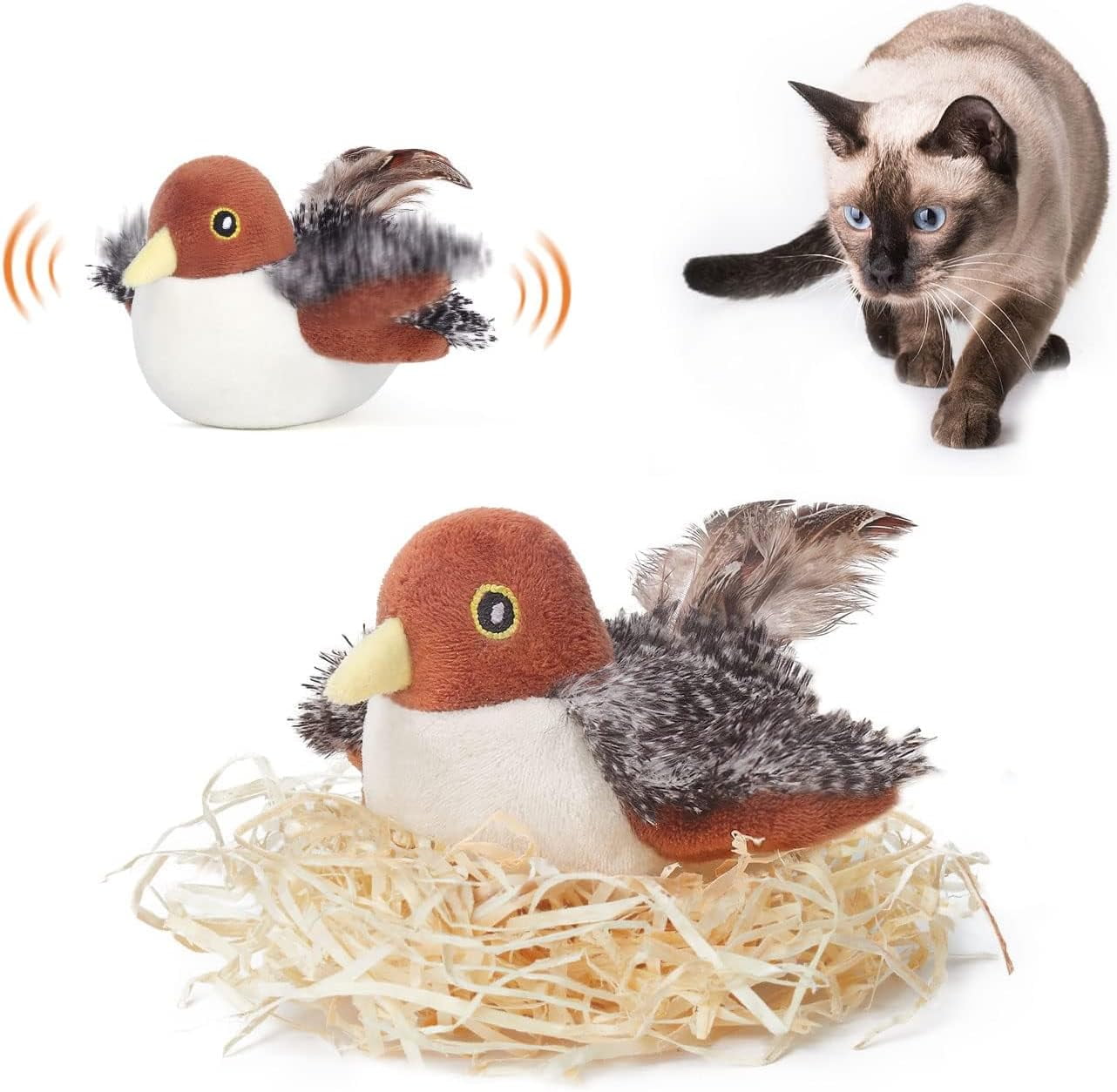 Interactive Cat Toy Stimulated Chirping Bird Toy, 4.7 Inches Flapping ...
