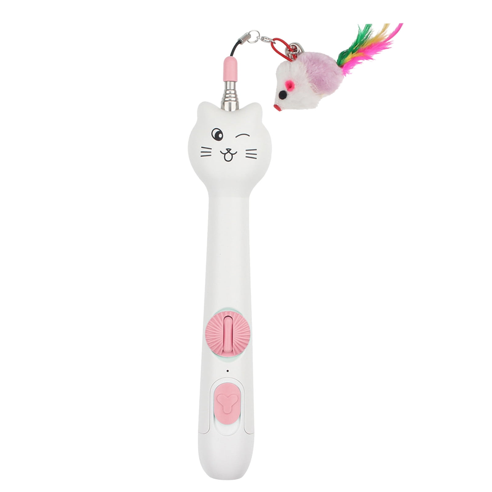 Interactive Cat Toy Wand with Feather Mice USB Rechargeable 5 LED Modes ...
