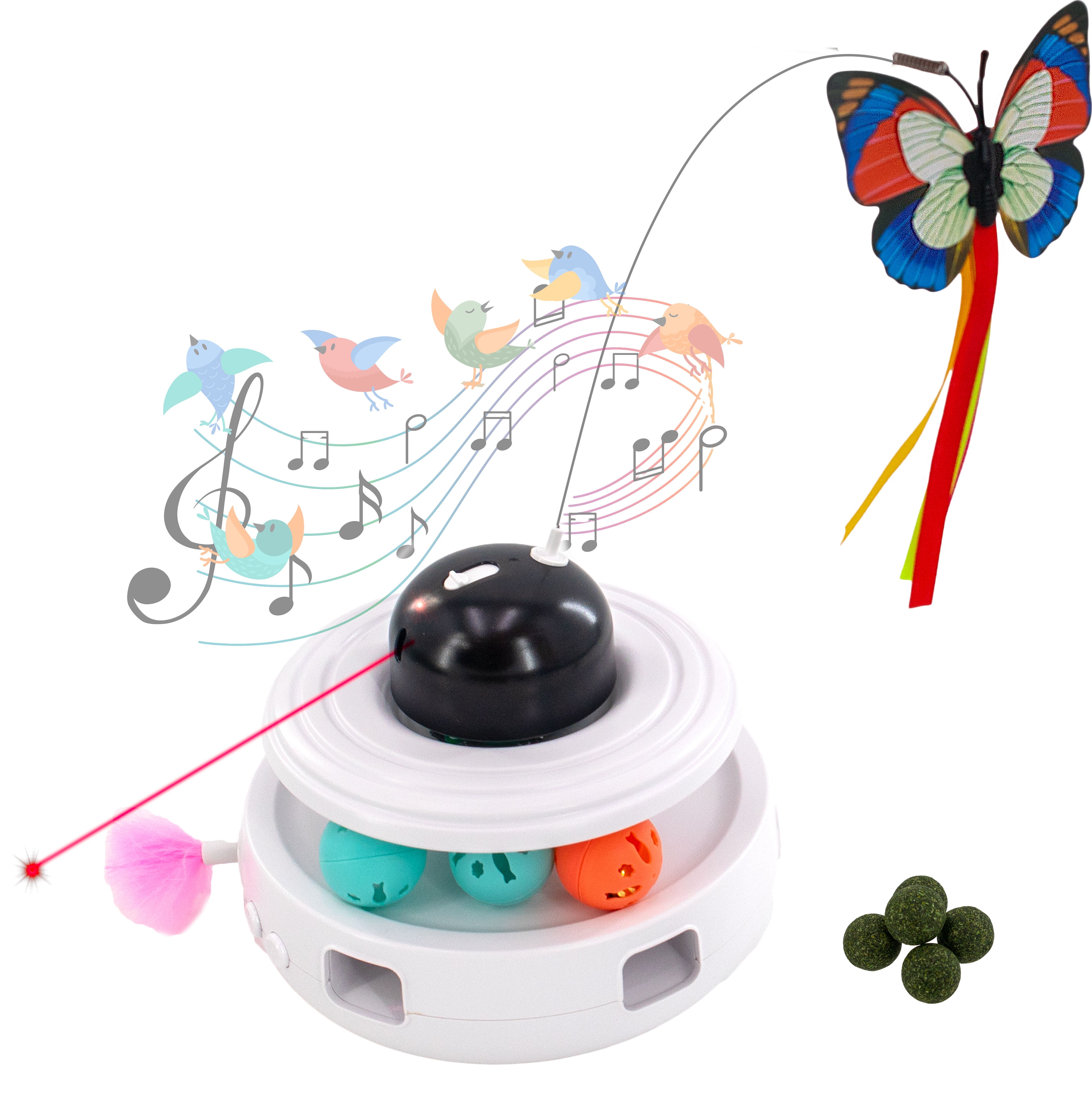 Interactive Cat Toy with Laser, Catnip Balls, Bird chirps & Feather ...