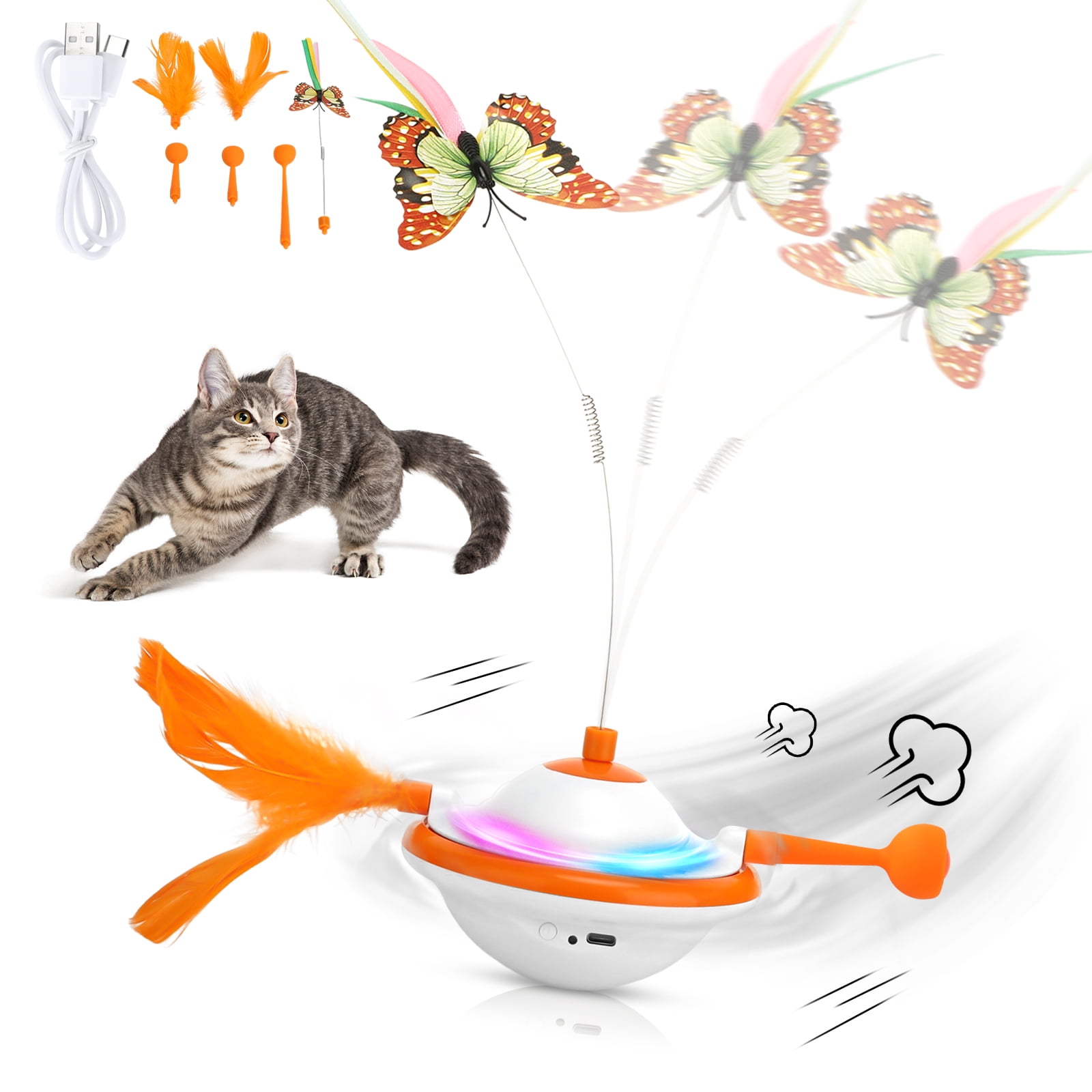 Interactive Cat Toys, 3 in 1 Butterfly Cat Feather Toys, Rechargeable ...