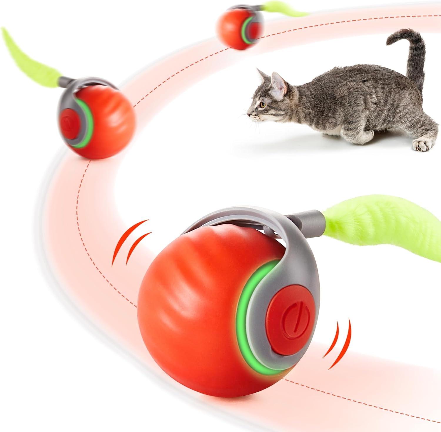 Interactive Cat Toys Ball with Feather Tail Rechargeable Interactive ...