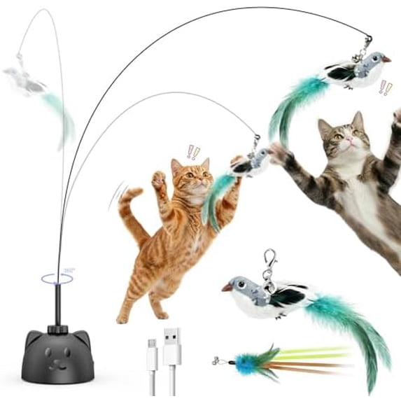 Interactive Cat Toys for Indoor Cats - Automatic Flying Bird Feather ...