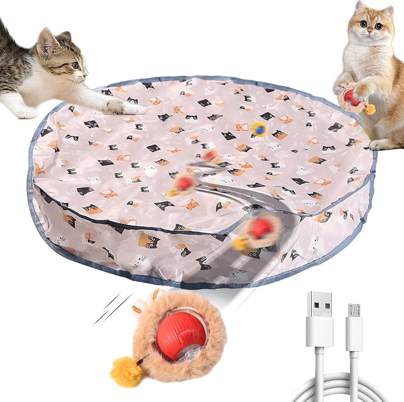 Interactive Cat Toys for Indoor Cats,Self Rolling Cat Ball in Play Mat ...