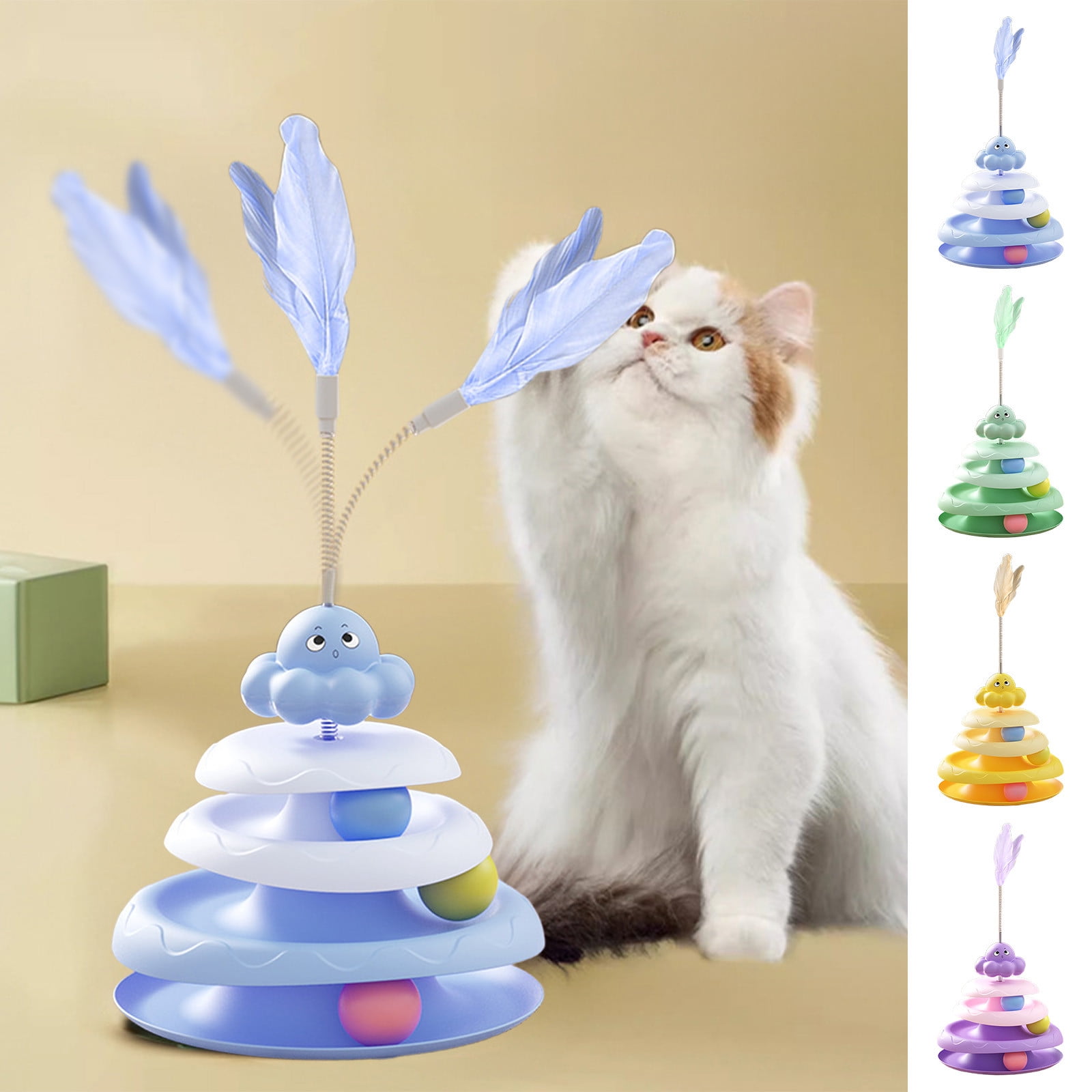 Interactive Cat Track Toy | 3-Layer Spinning Ball Play Set, 360 ...