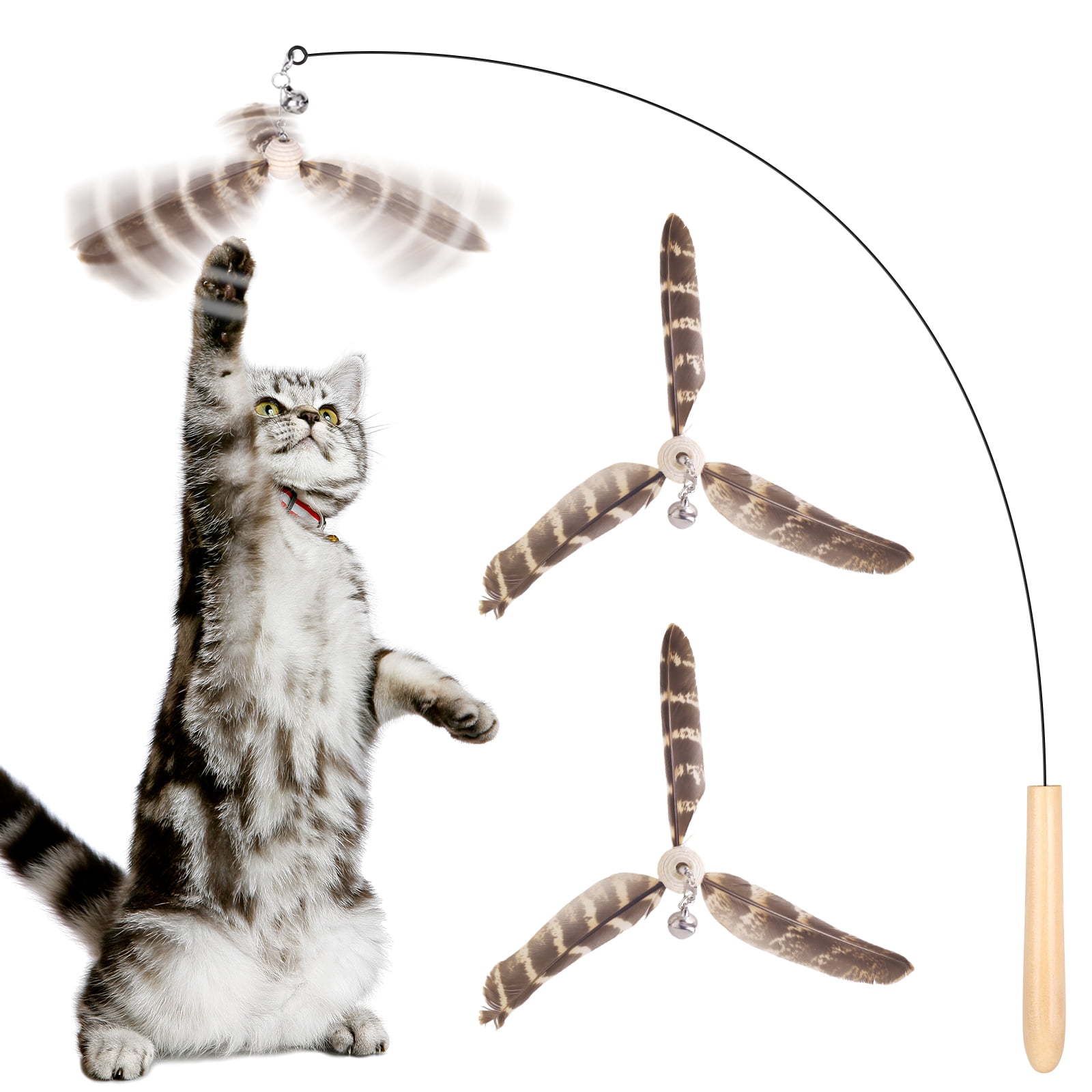 Interactive Cat Wand Toys for Indoor Cats, Sturdy Wood Handle with ...