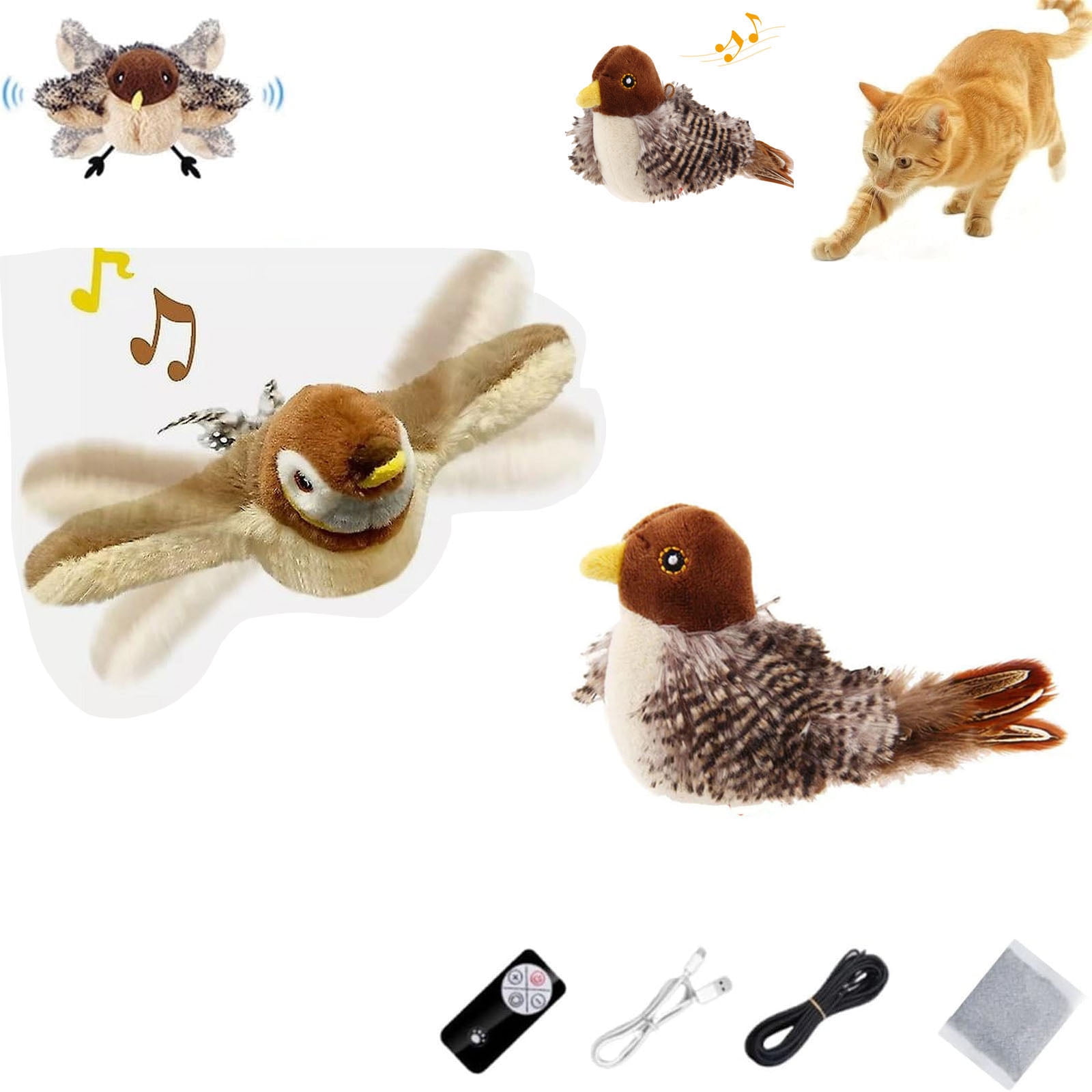 Interactive Chirping Bird Cat Toy，Automatic Chirping Flying Bird Cat ...