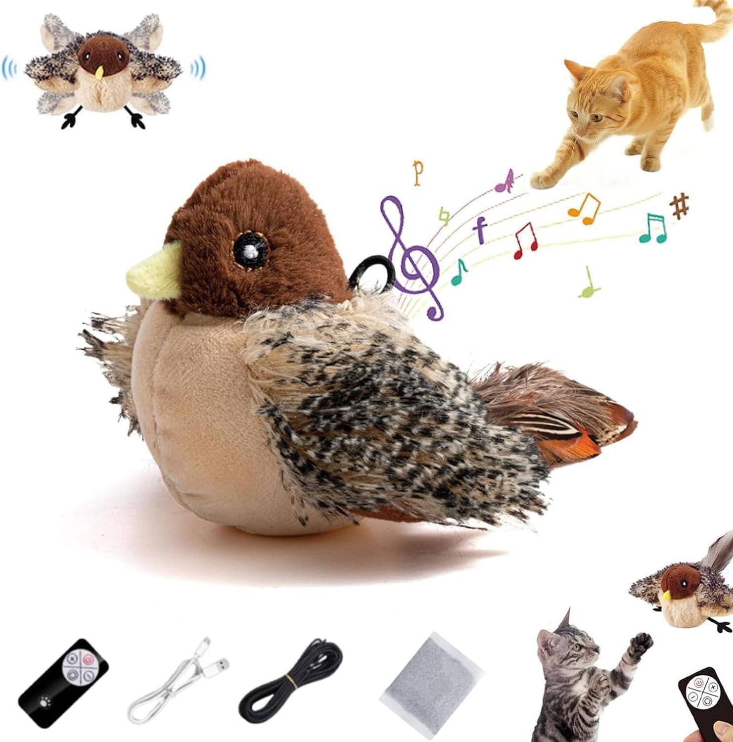 Interactive Chirping Bird Cat Toy，Automatic Chirping Flying Bird Cat ...