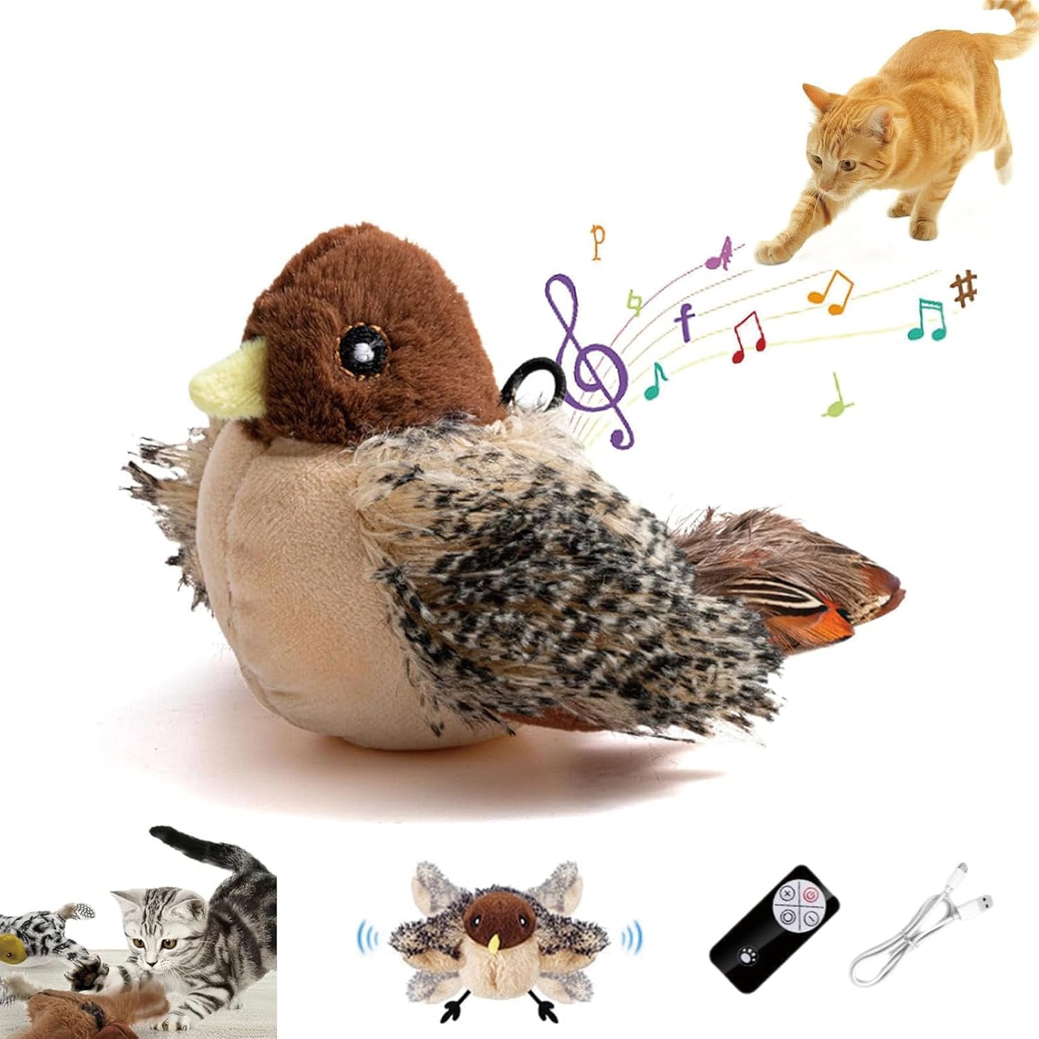 Interactive Chirping Bird Cat Toy，Automatic Chirping Flying Bird Cat ...
