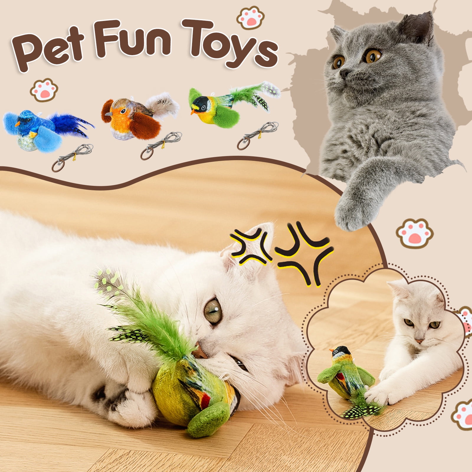 Interactive Chirping Bird Cat Toy – Feathery Simulation Sparrow with ...